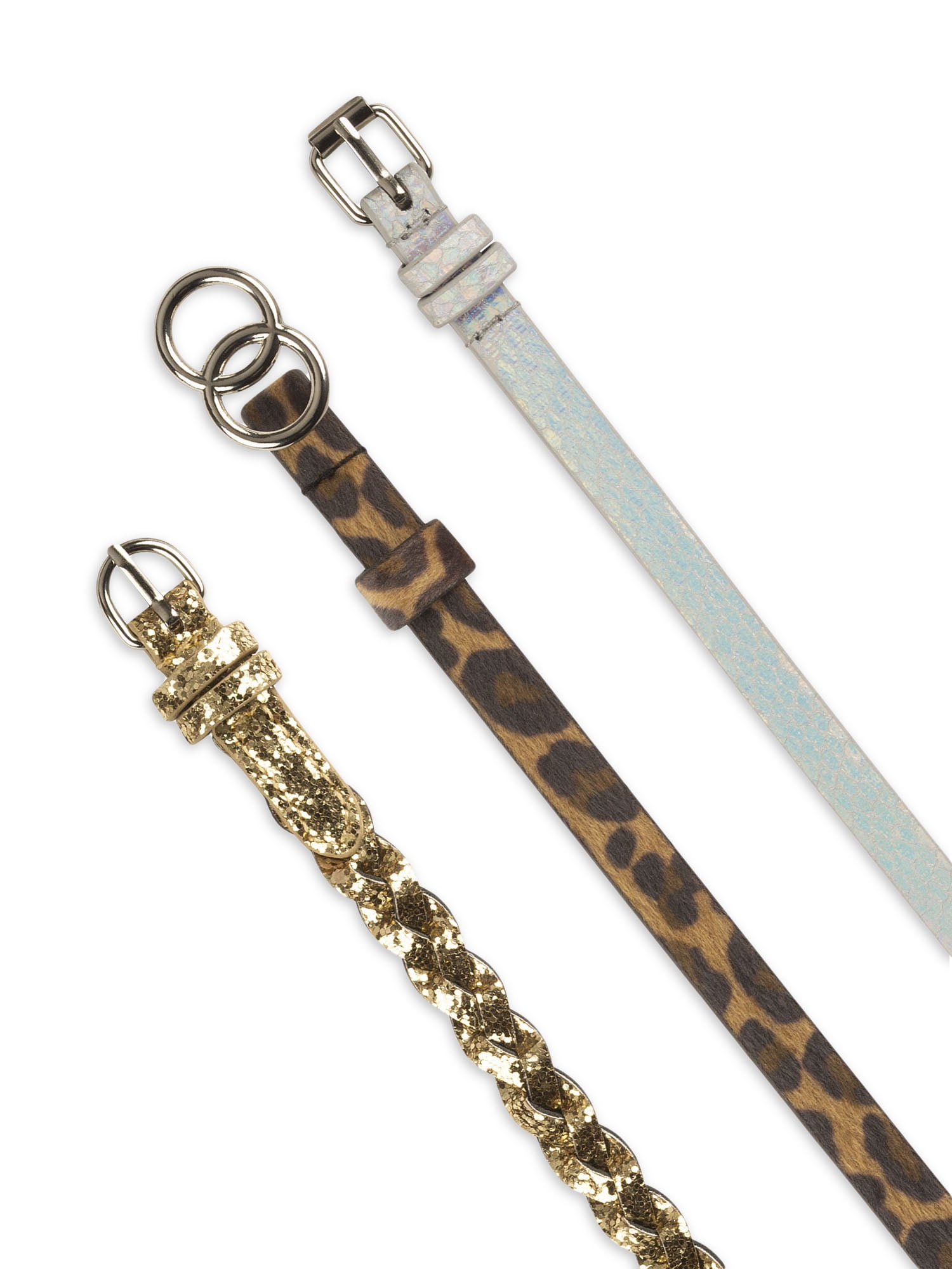 Vie & Rose Girls 3-Pack Leopard, Glitter Braid & Iridescent Belts ...
