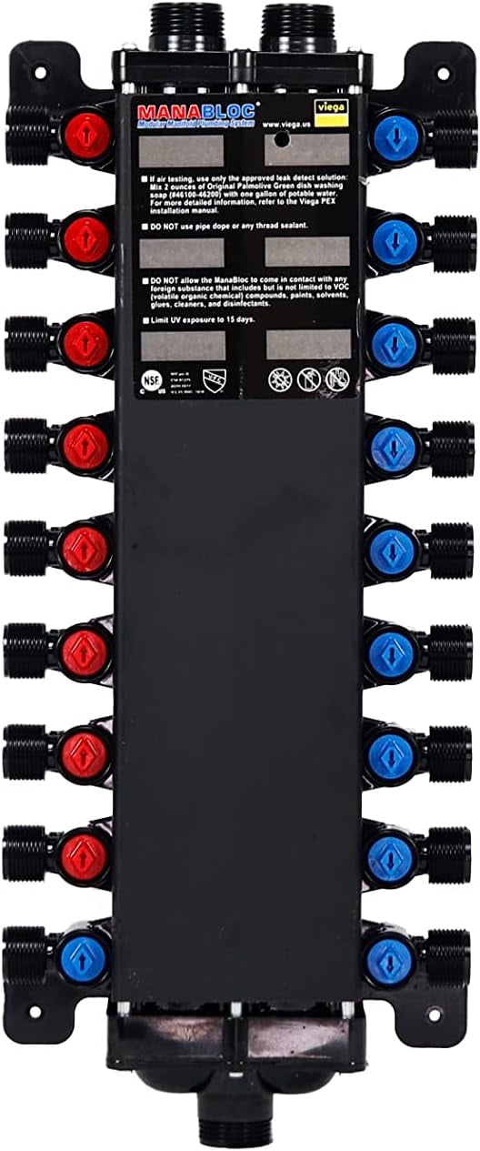 Viega 49615 (18) Port MANABLOC without Port Adapters (8 Hot, 10 Cold ...