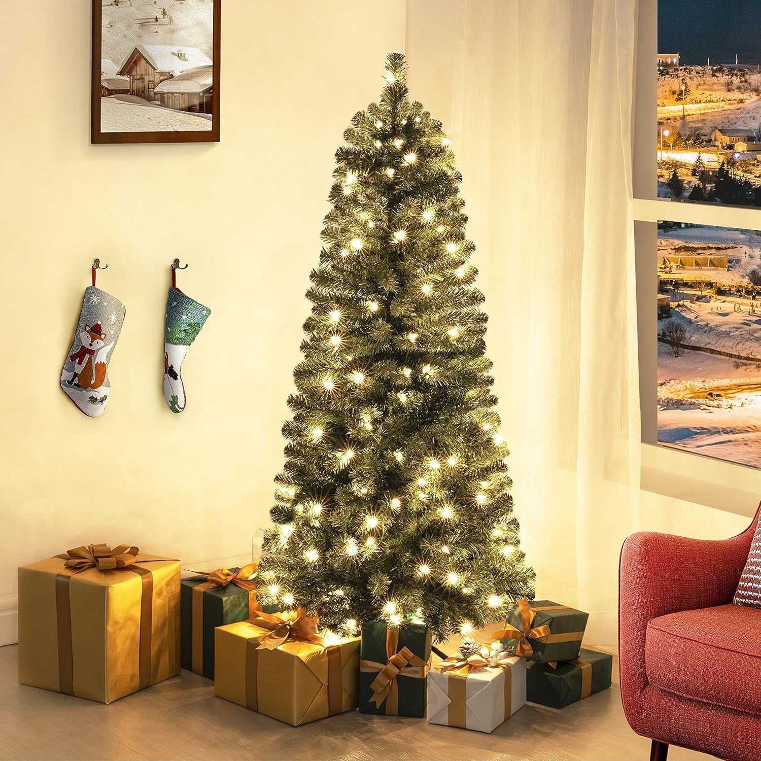 Vienna 4.5ft Prelit Slim Artificial Christmas Tree with 444 Branch Tips ...