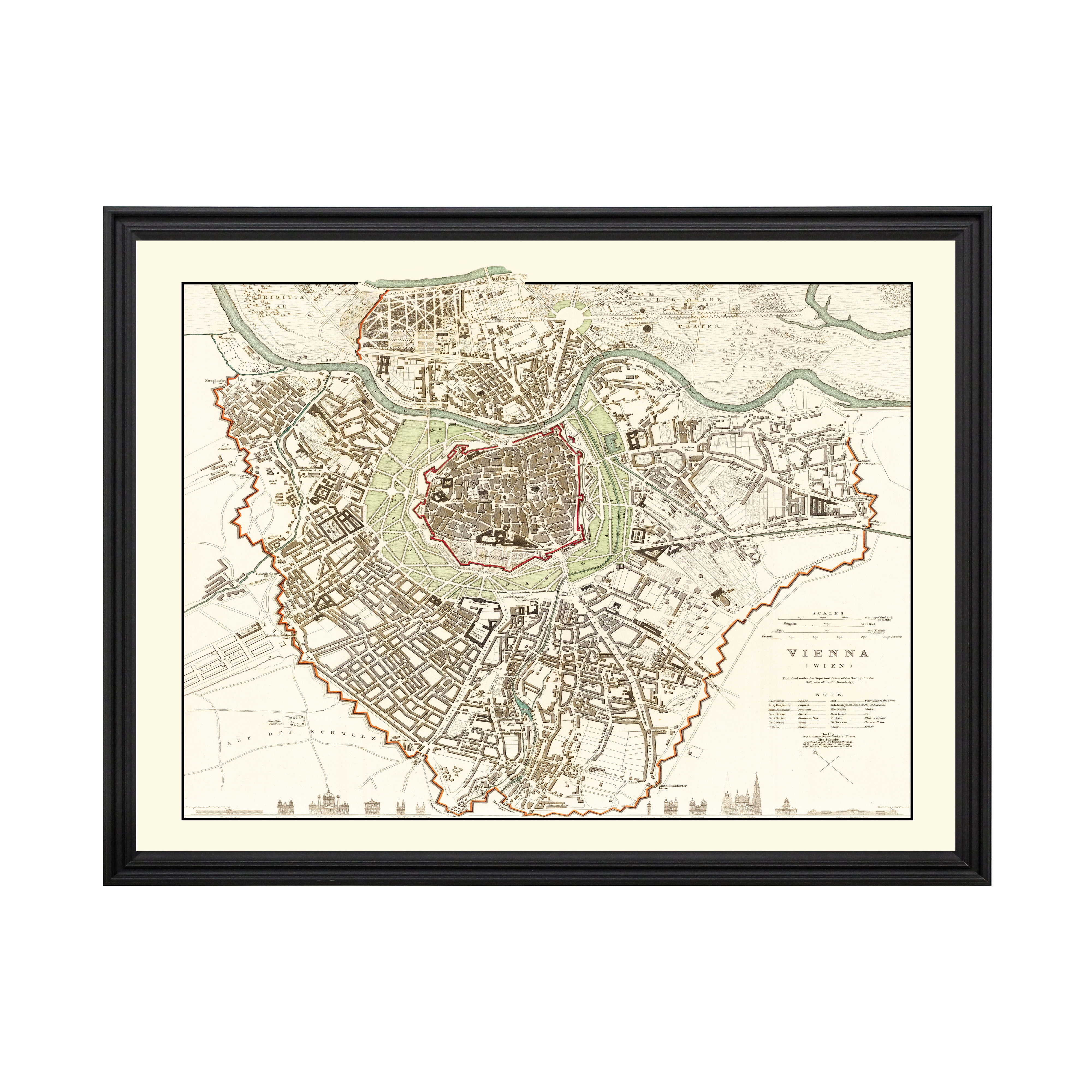 Vienna Art, 1833 Vintage Map of Vienna Austria History Wall Decor Gift ...