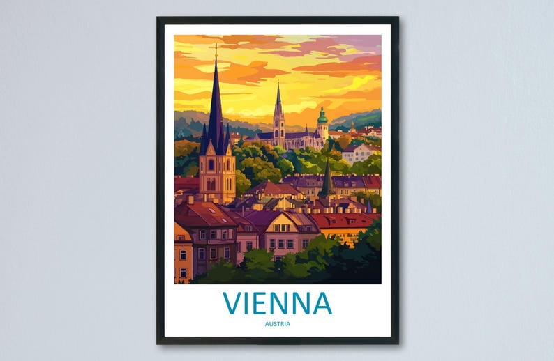 Vienna Cartoon Travel Poster – Cityscape Print & Historic Souvenir ...