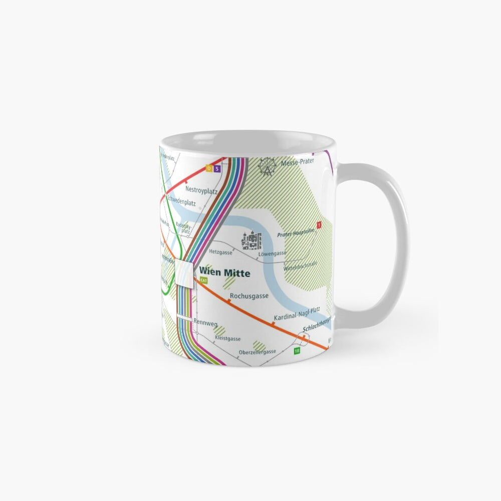 Vienna City Rail Map Square Classic Mug, Ceramic Coffee Mug, Tea Coffee ...