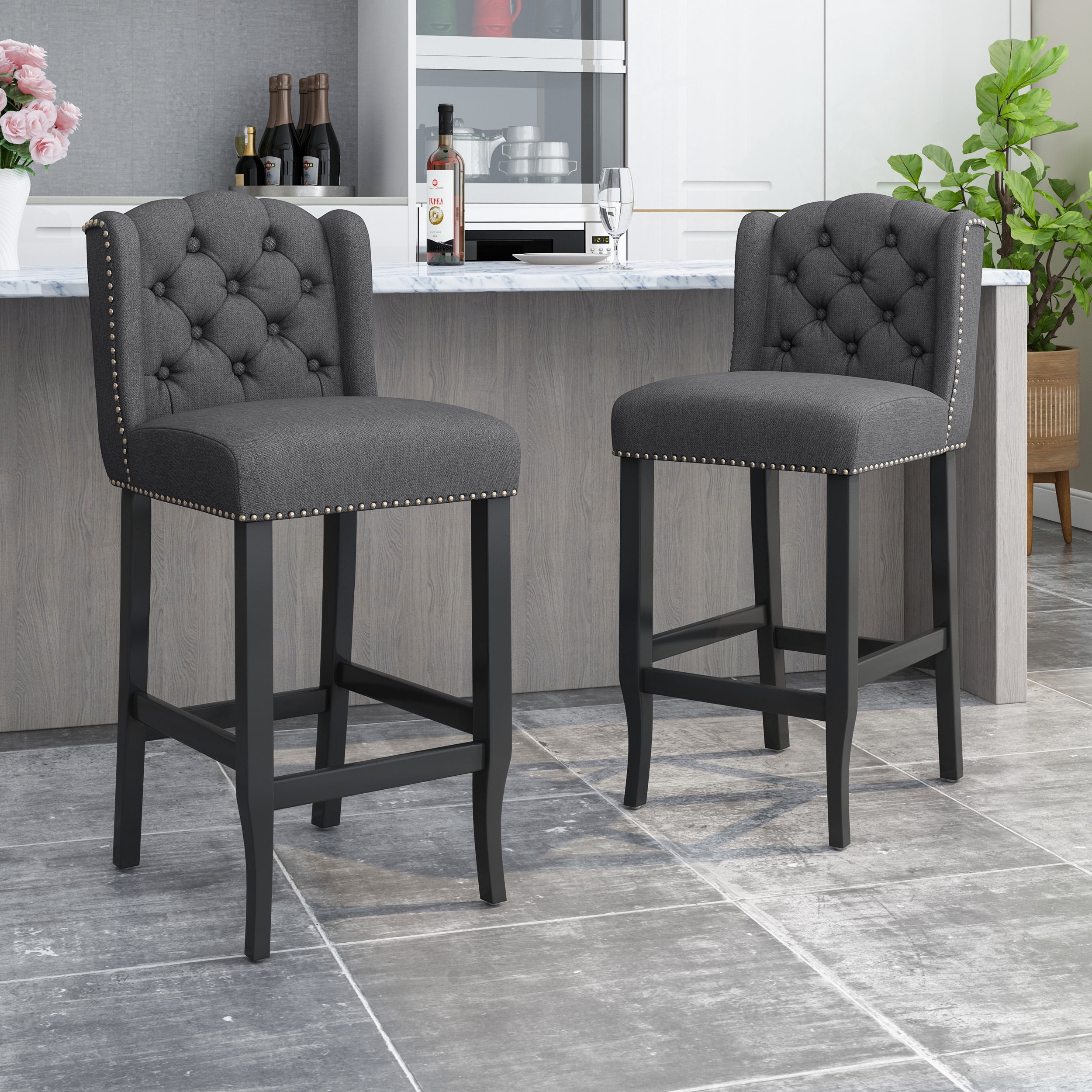 Vienna Contemporary Fabric Tufted Wingback 31 Inch Counter Stools, Set ...
