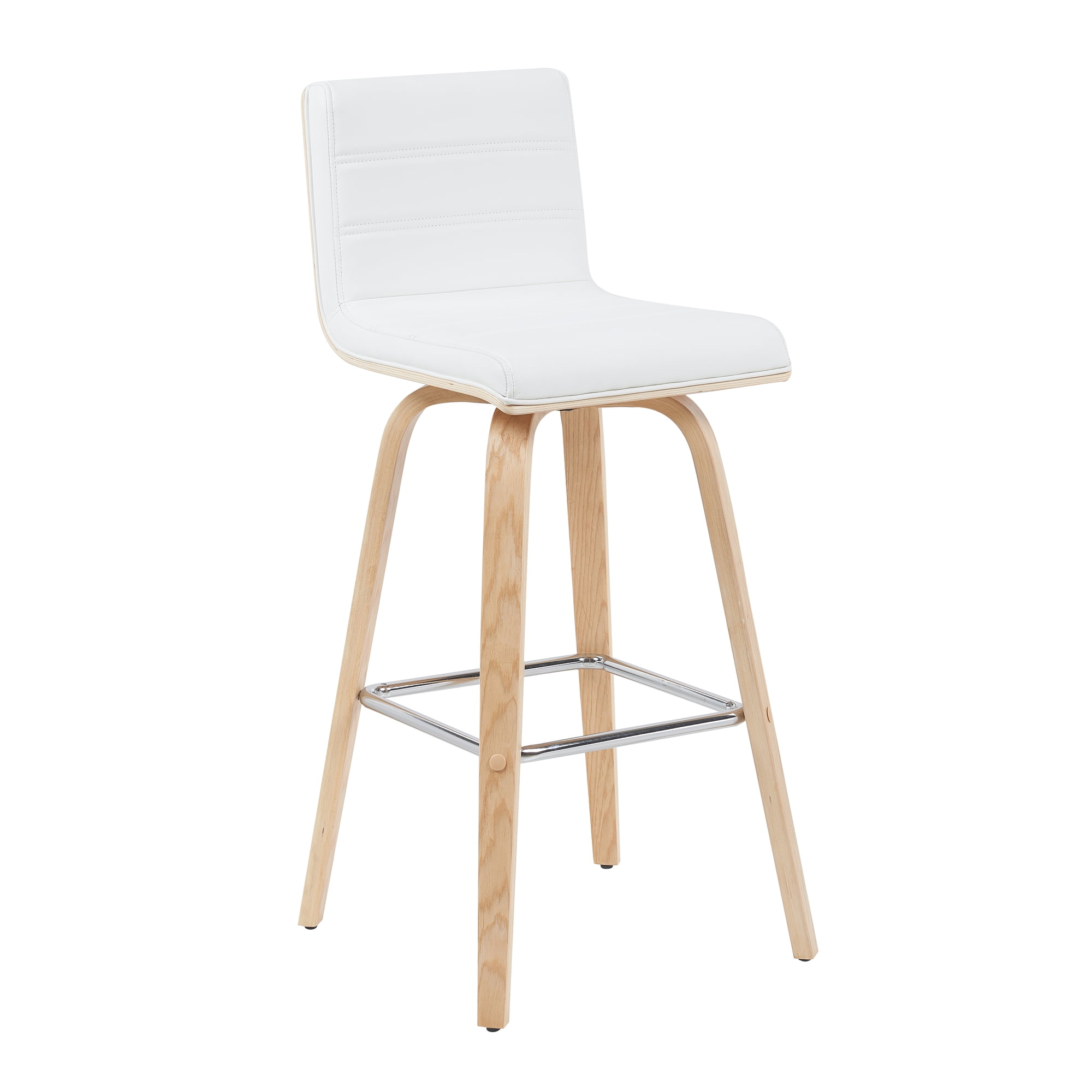 Vienna Modern Swivel Bar Height Stool with White Faux Leather Seat and ...