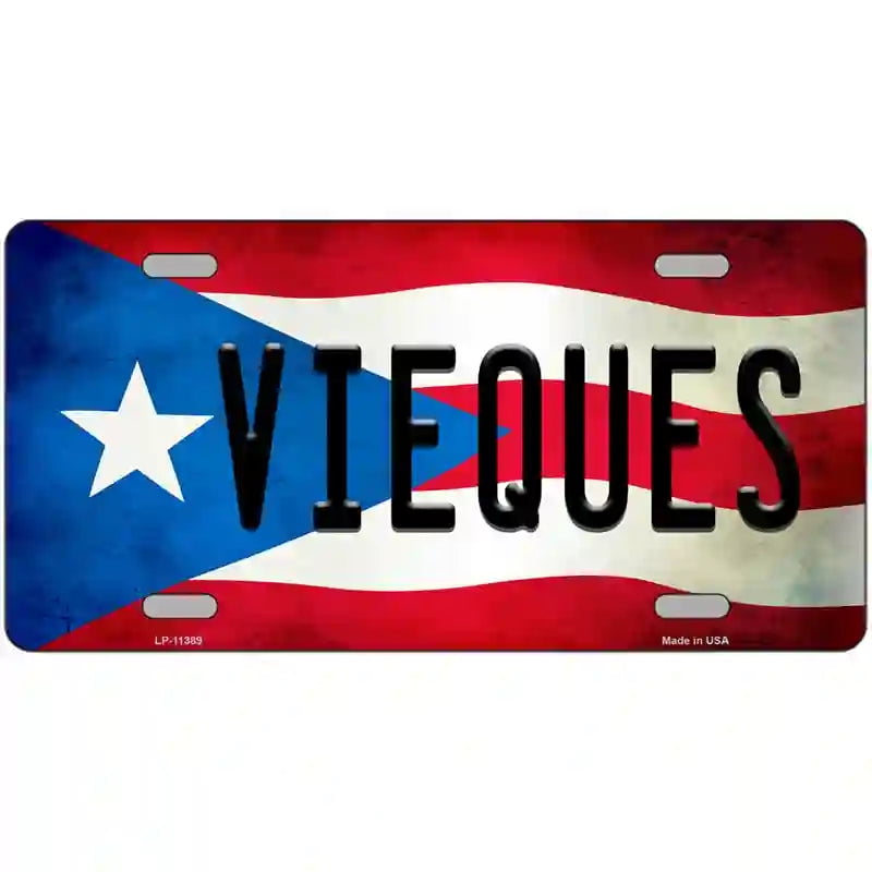 Vieques Puerto Rico Flag License Plate Metal Novelty 24" x 12" Large ...