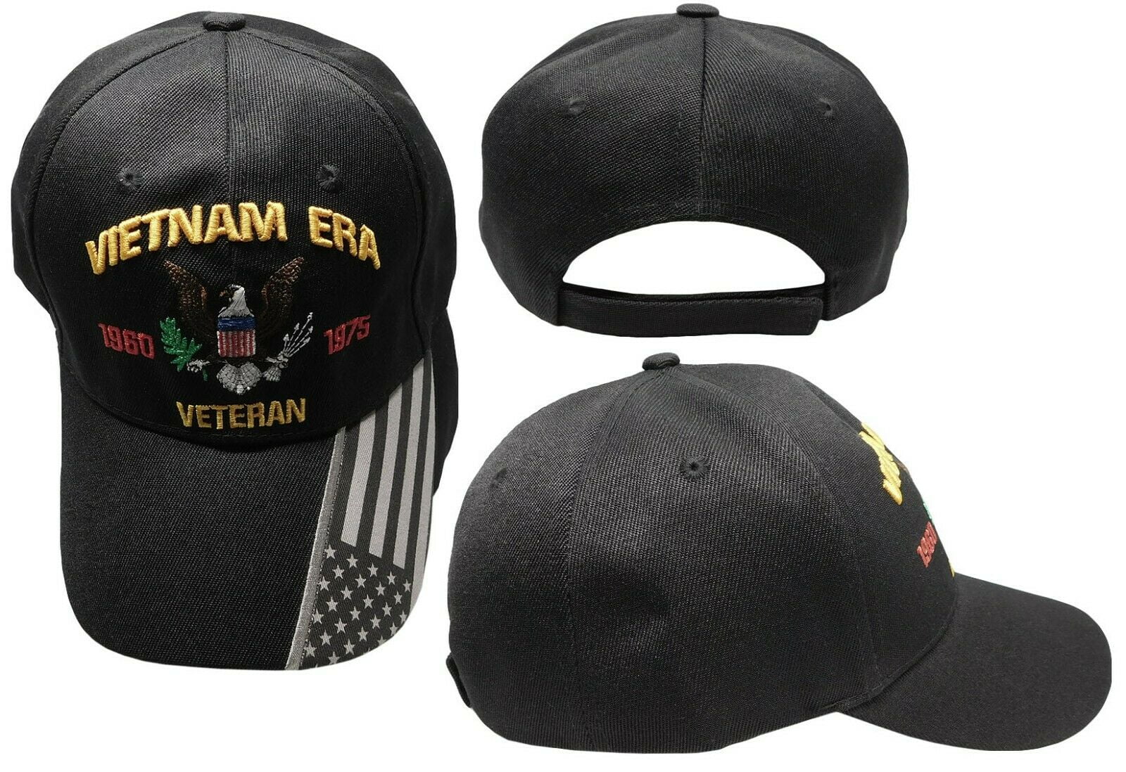 Vietnam Era 1960-1975 Veteran Black With USA Flag On Bill Embroidered ...