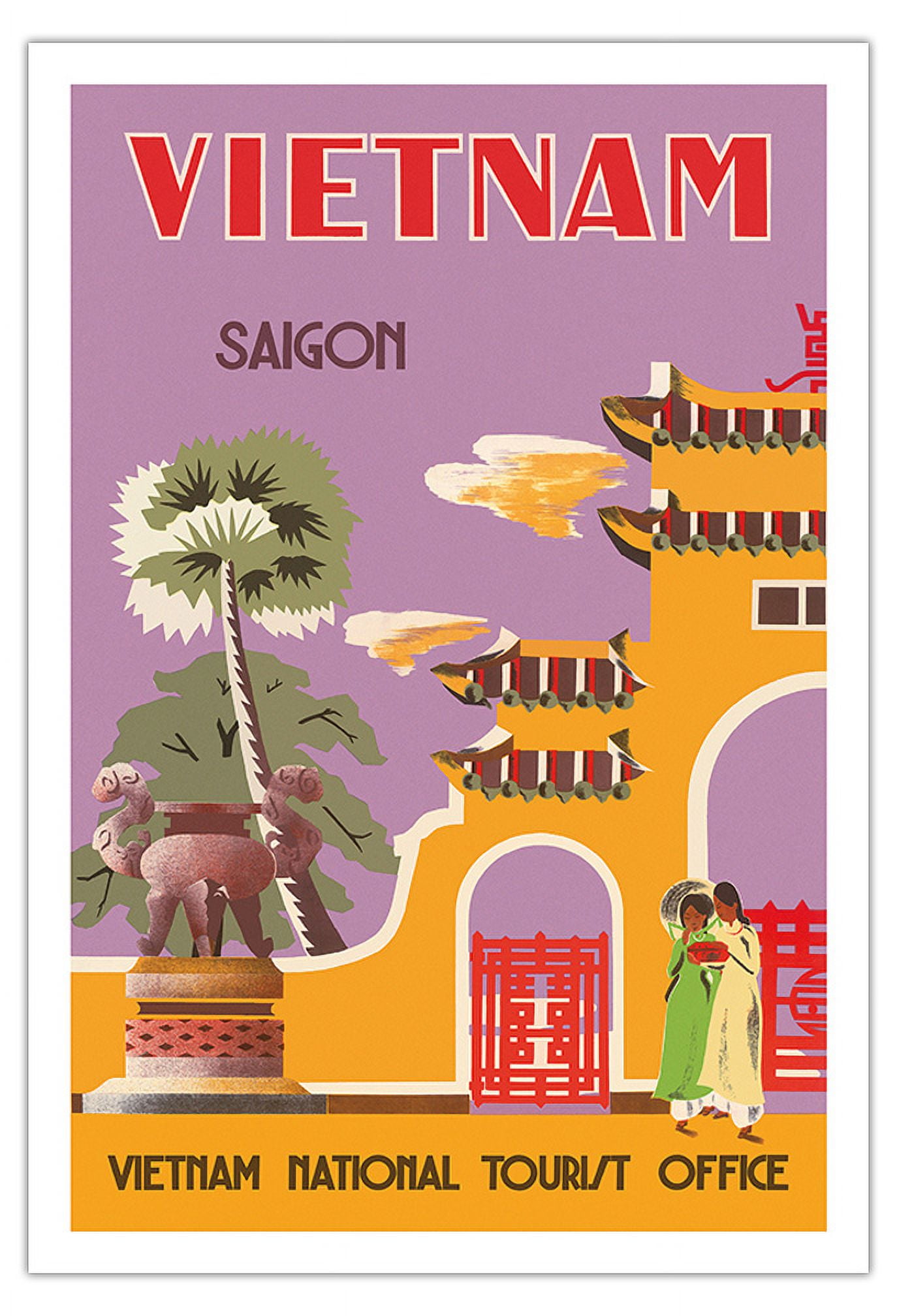 Vietnam - Saigon (Ho Chi Minh City) - Vintage Travel Poster c.1950s ...