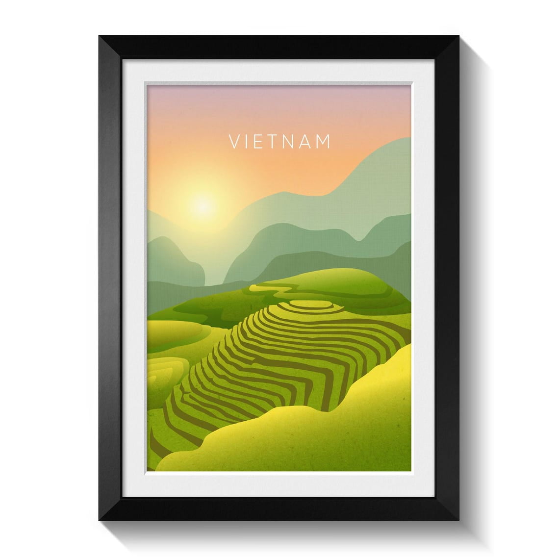 Vietnam Travel Poster, Minimalist Travel Print, Rice Fields, Rice ...
