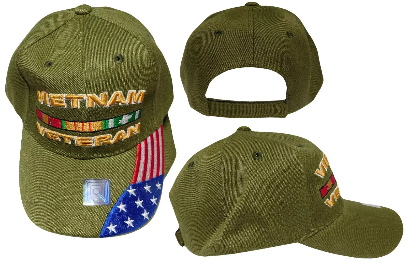 Vietnam Veteran Ribbon A Flag On Bill Olive Green Embroidered Cap Hat ...