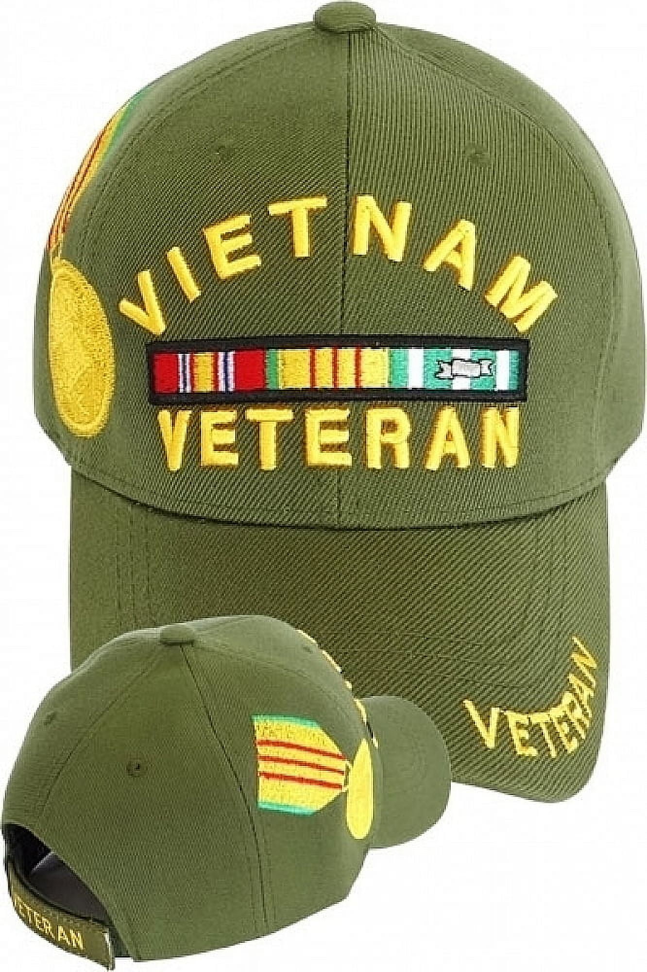 Vietnam Veteran Ribbons With Color Medal Mens Cap [Olive Green ...