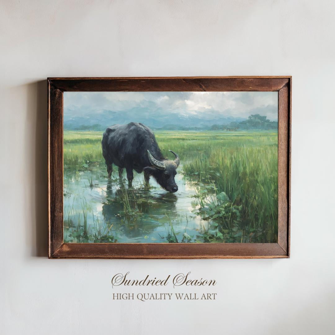 Vietnam Water Buffalo Print, Peaceful Rice Field , Traditional ...