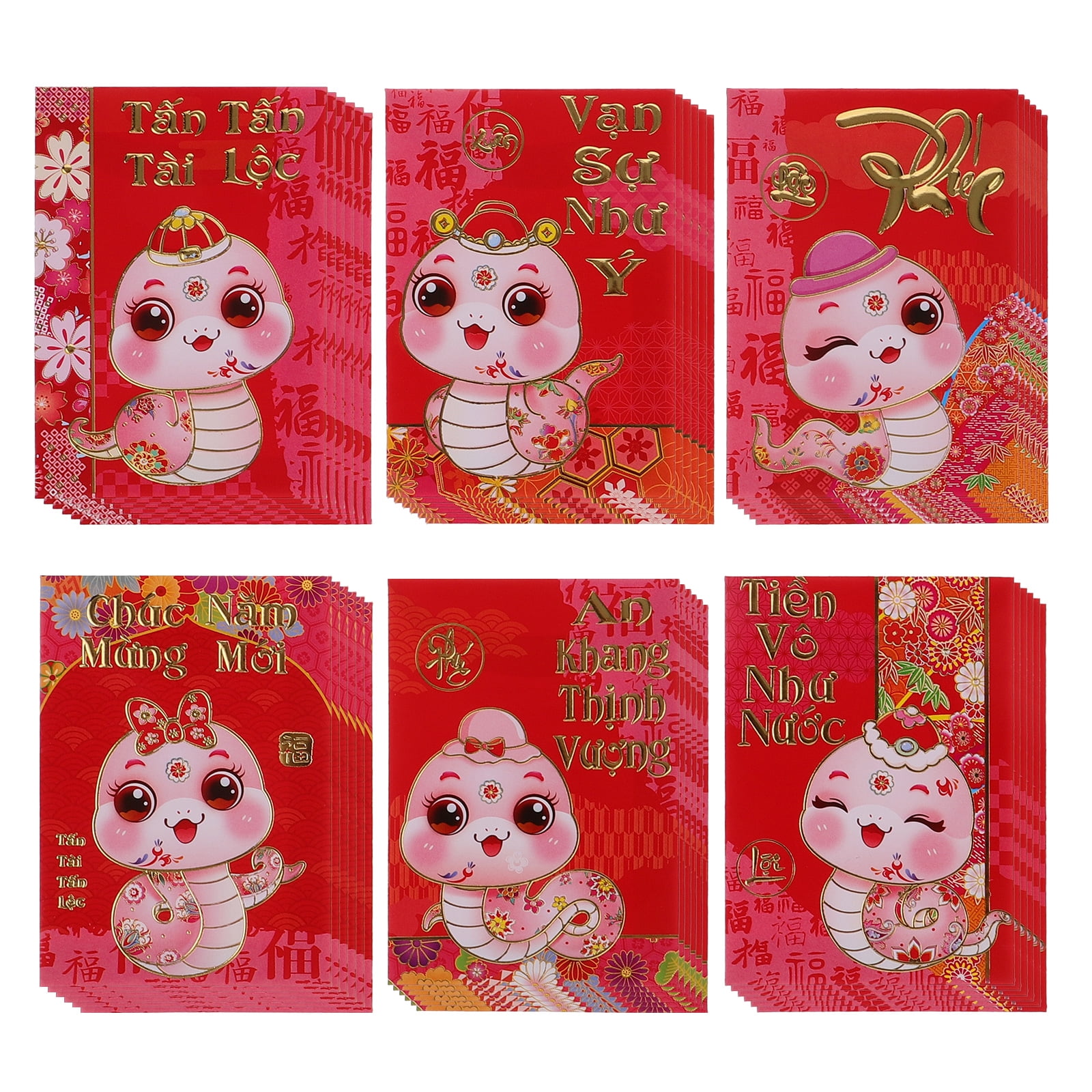 Vietnamese Red Envelopes 36pcs 2025 Year Of The Snake Money Packet New ...