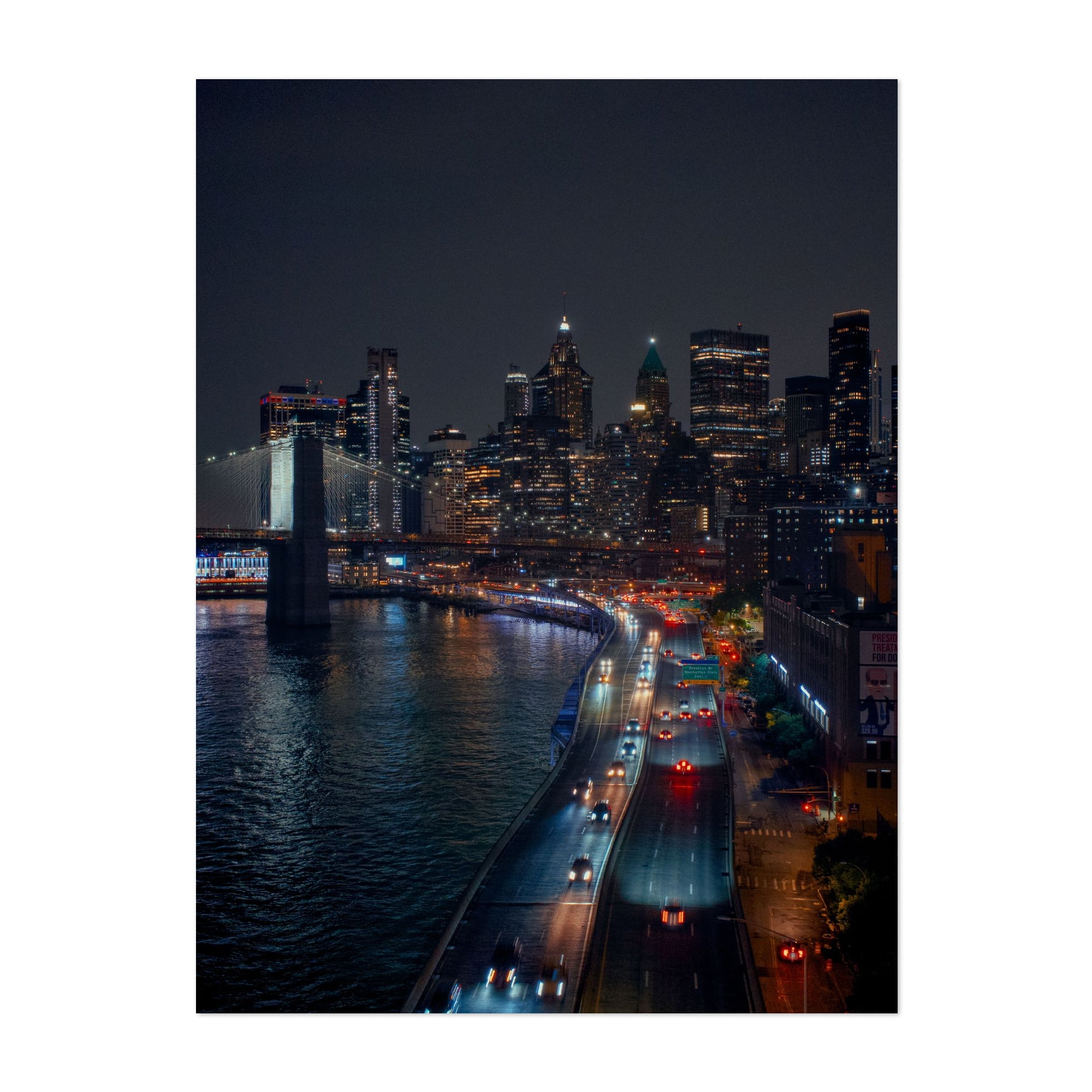 View of the Brooklyn Bridge at Night - Manhattan New York Photography ...
