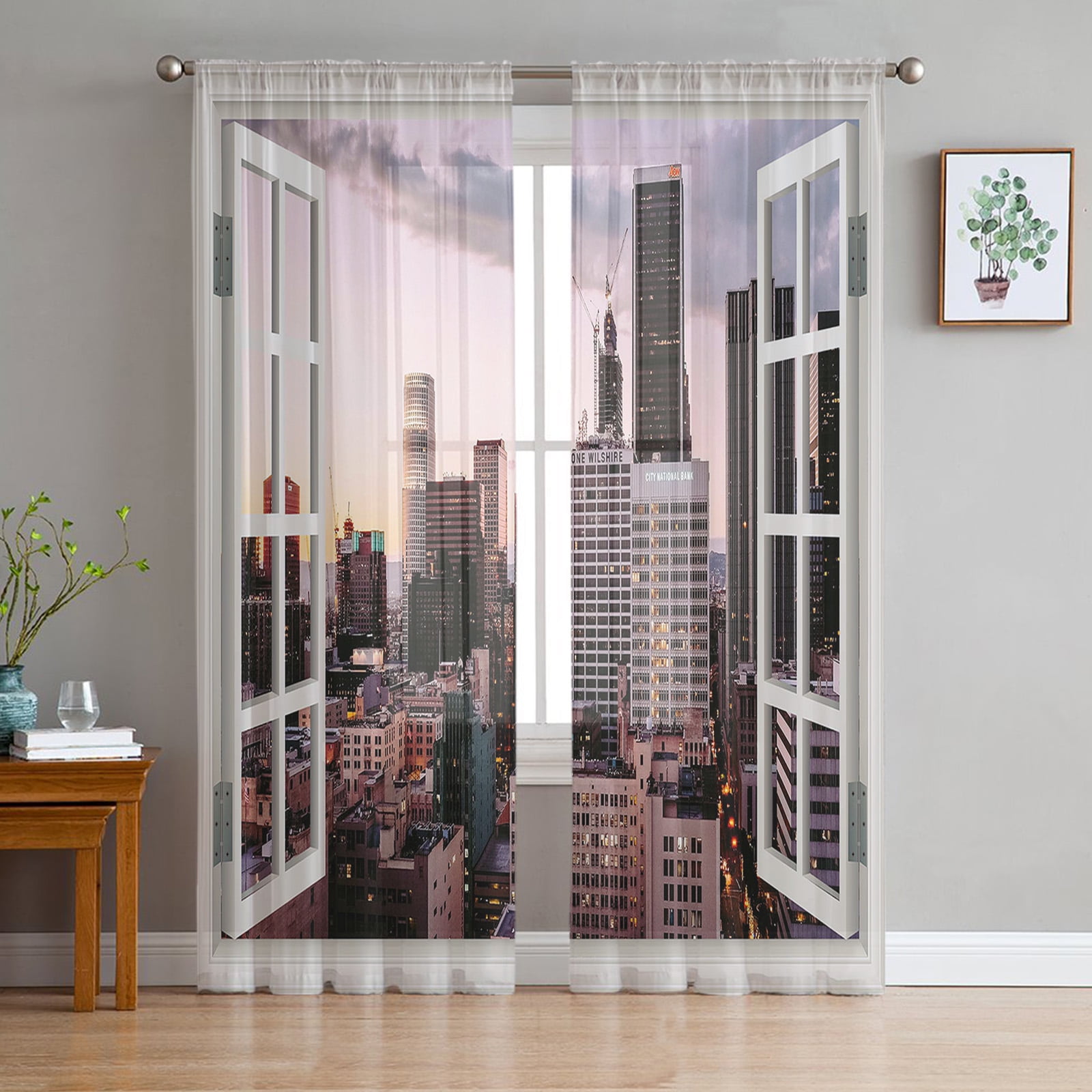View City Night Window Curtains Bedroom Modern Drape Sheer Tulle ...