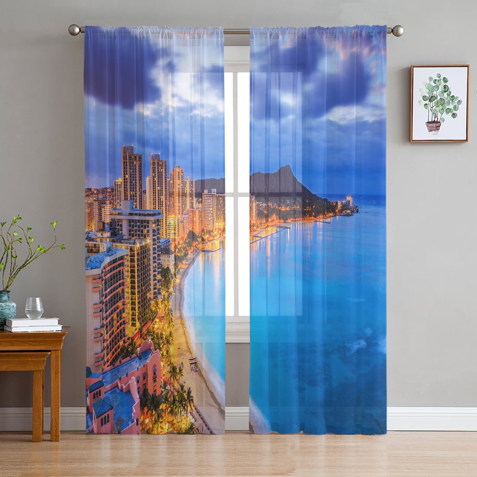 View City Night Window Curtains Bedroom Modern Drape Sheer Tulle ...