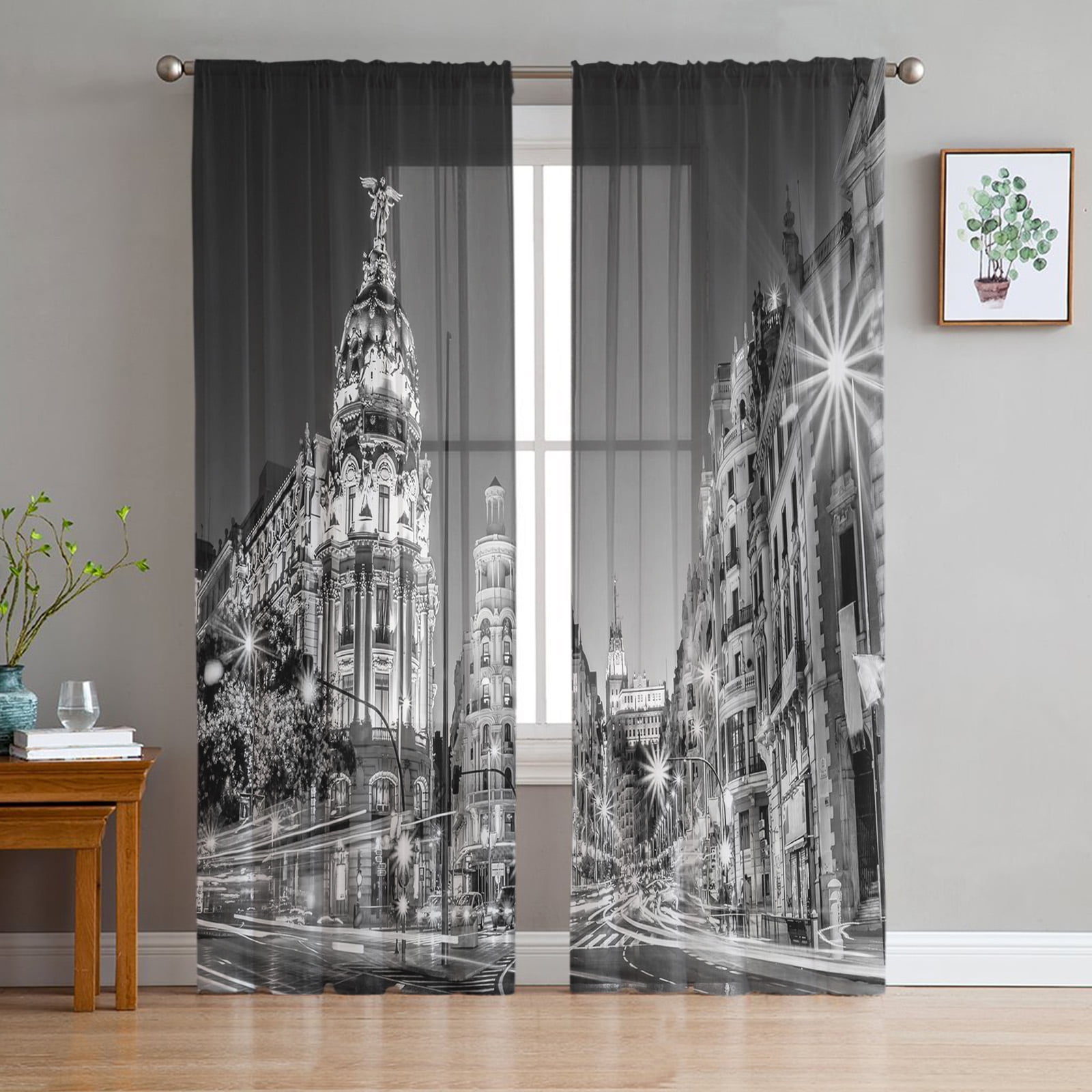View City Night Window Curtains Bedroom Modern Drape Sheer Tulle ...