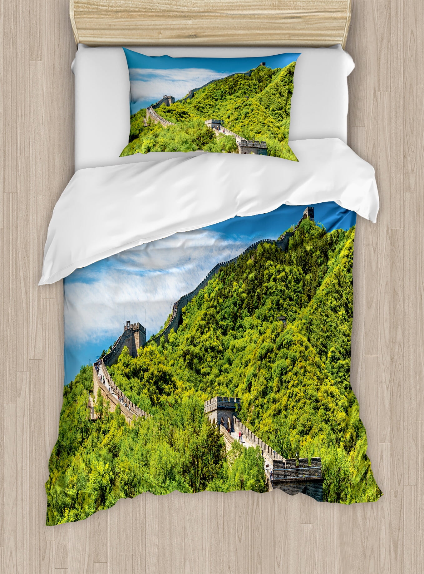 View Duvet Cover Set, Old Chinese Building Area Panorama in Nature ...