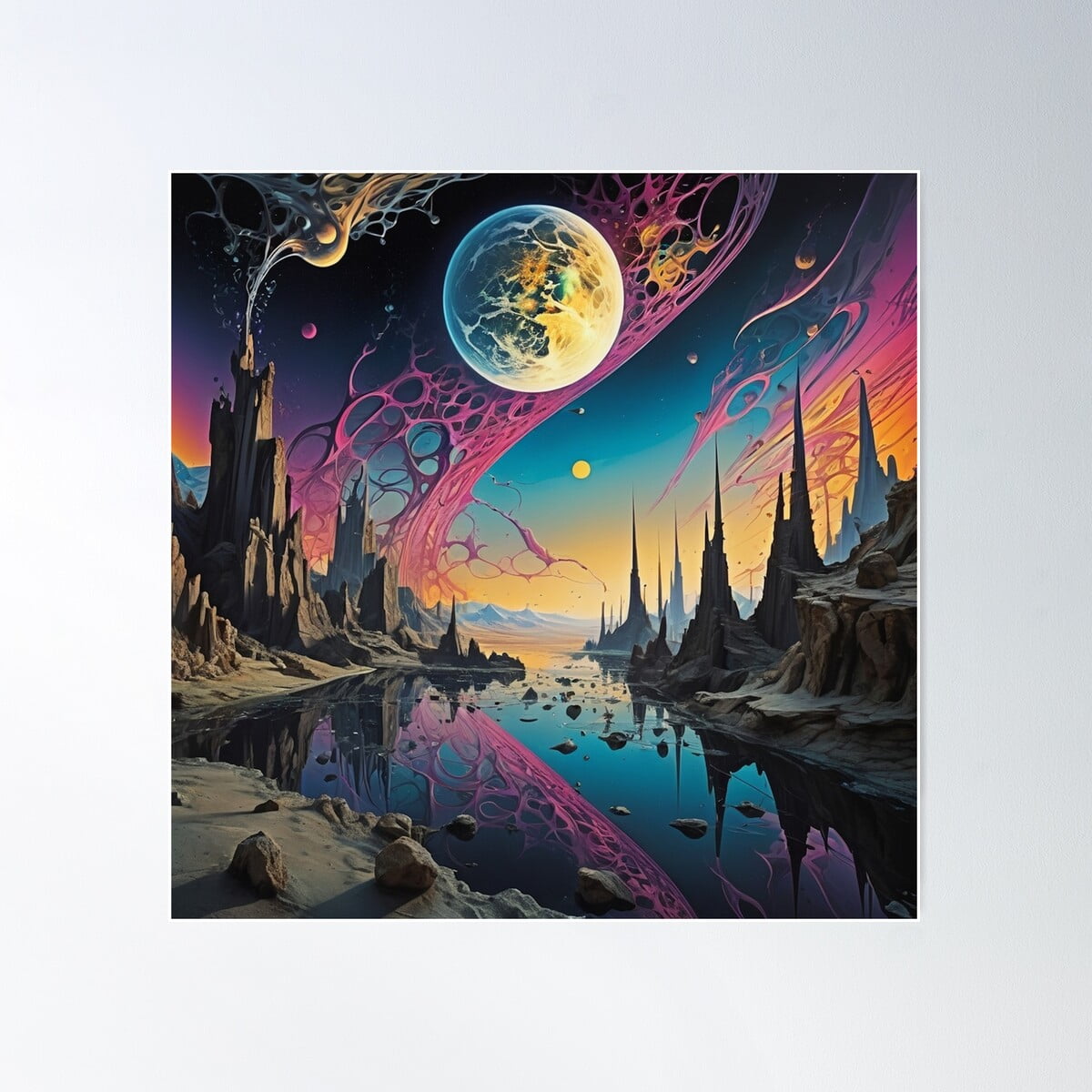 View Of Earth From Hyperdimensional Moon Poster Wall Art, Modern Wall ...