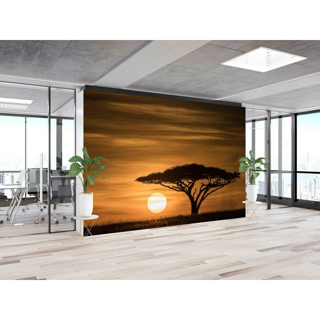 View Wall Mural, Serengeti Sunrise Landscape, Custom Wallpaper, 3d ...