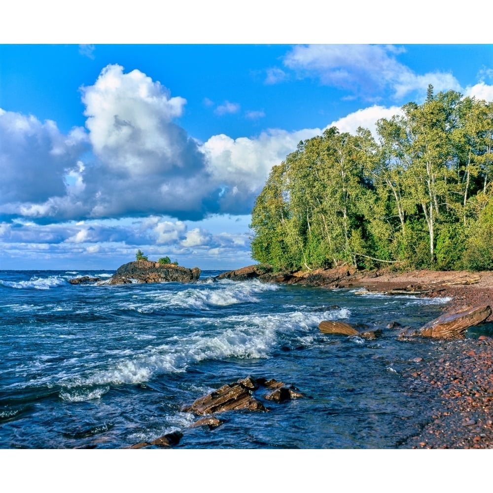 View of lakeshore against cloudy sky Great Sand Bay Lake Superior ...