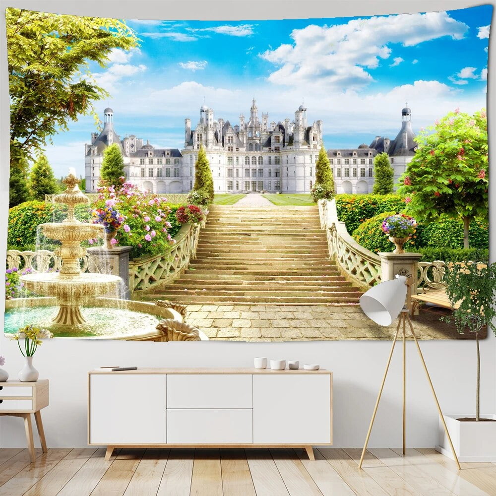 Viewing Platform Tapestry Wall Hang Ancit Rome Middle Ages Column Mountain Forest Castle R ...