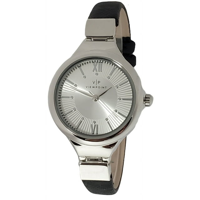 Viewpoint by Timex Women's 30mm Silver-Tone Dial Black Strap Watch ...