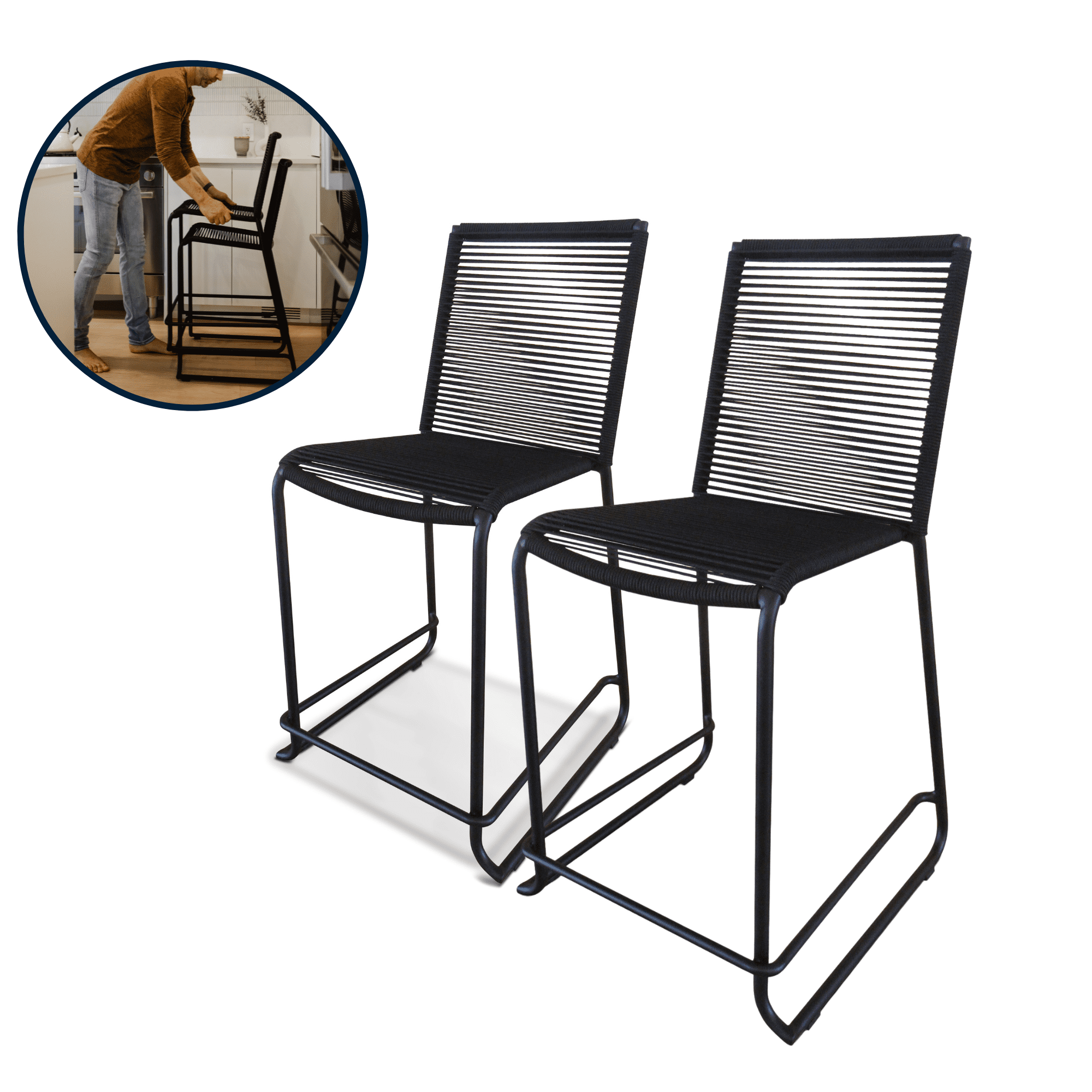 Views Balcony Indoor/Outdoor Stackable Bar Stools (Set of 2), Counter Height, Stainless Steel ...