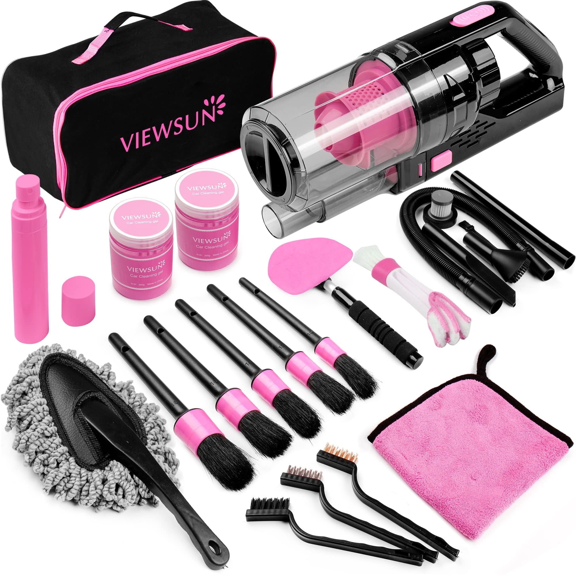 Viewsun 17pcs Car Cleaning Kit with Vacuum, Detailing Brushes, Gel ...
