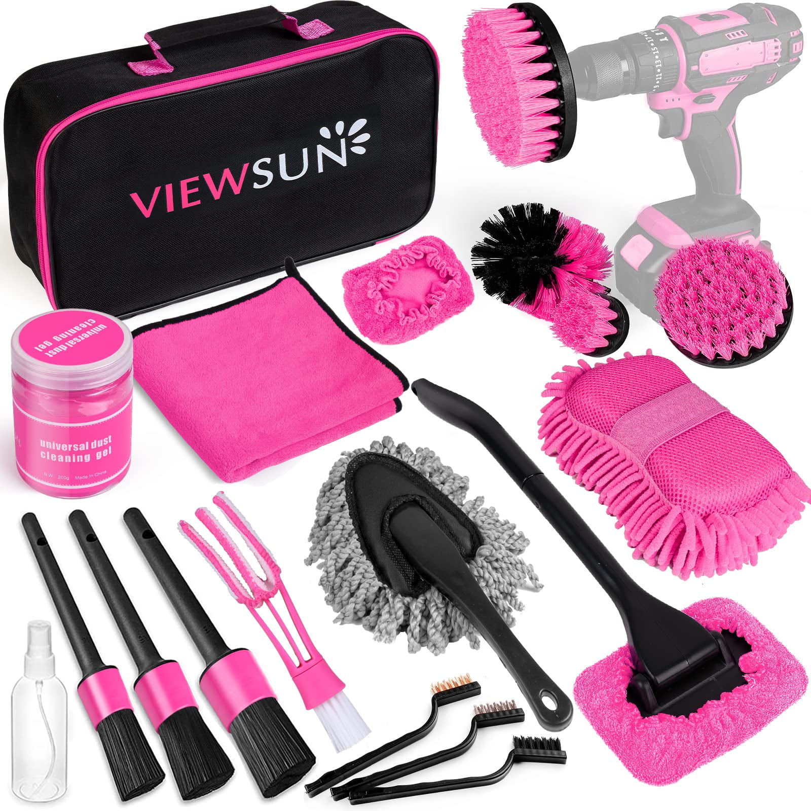 Viewsun 20PCS Car Cleaning Kit, Pink Car Interior Detailing Kit with ...