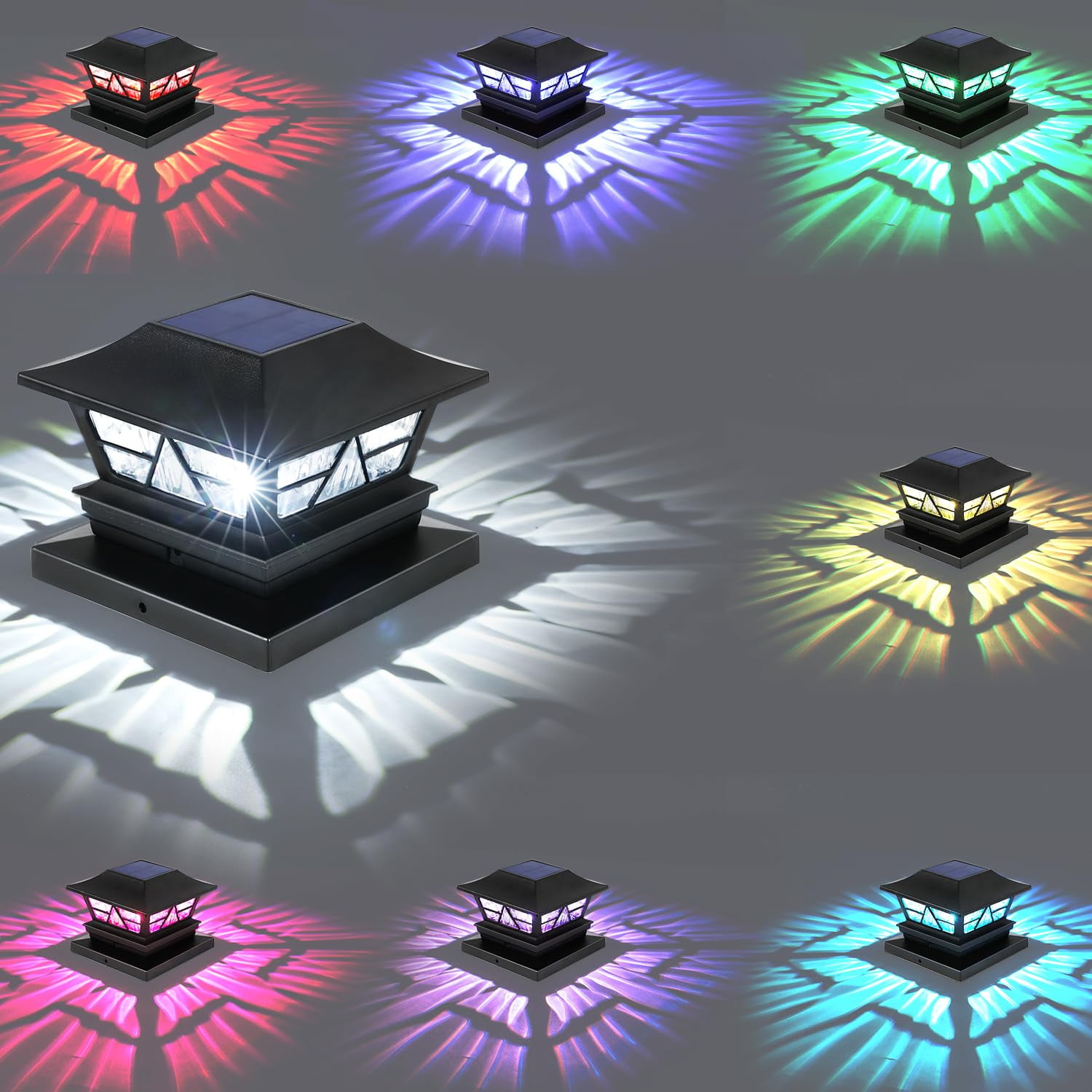 Viewsun Solar Post Lights Outdoor Waterproof RGB Color Changing Modes ...