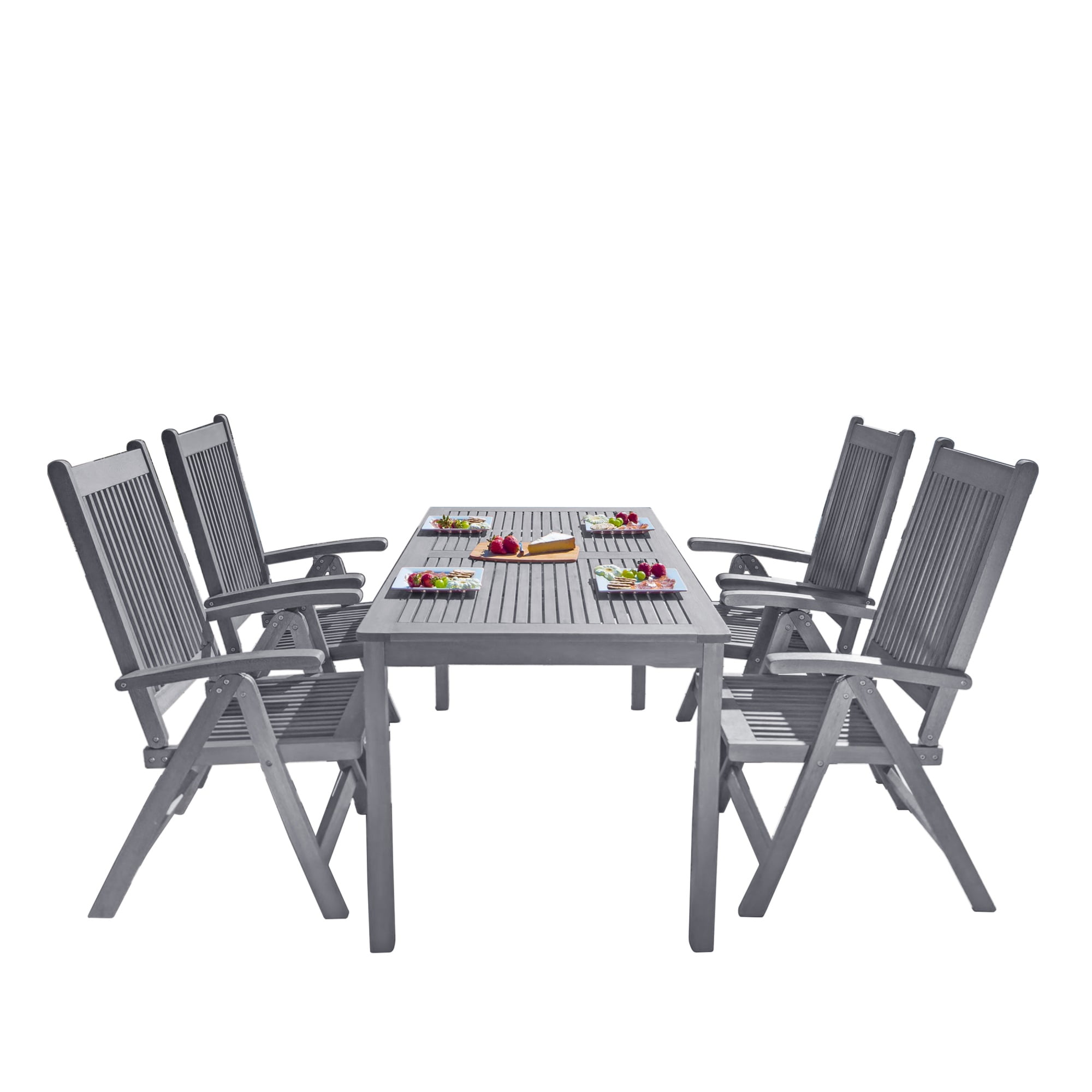 Vifah Renaissance Outdoor Patio Hand-Scraped Wood 5-Piece Dining Set ...