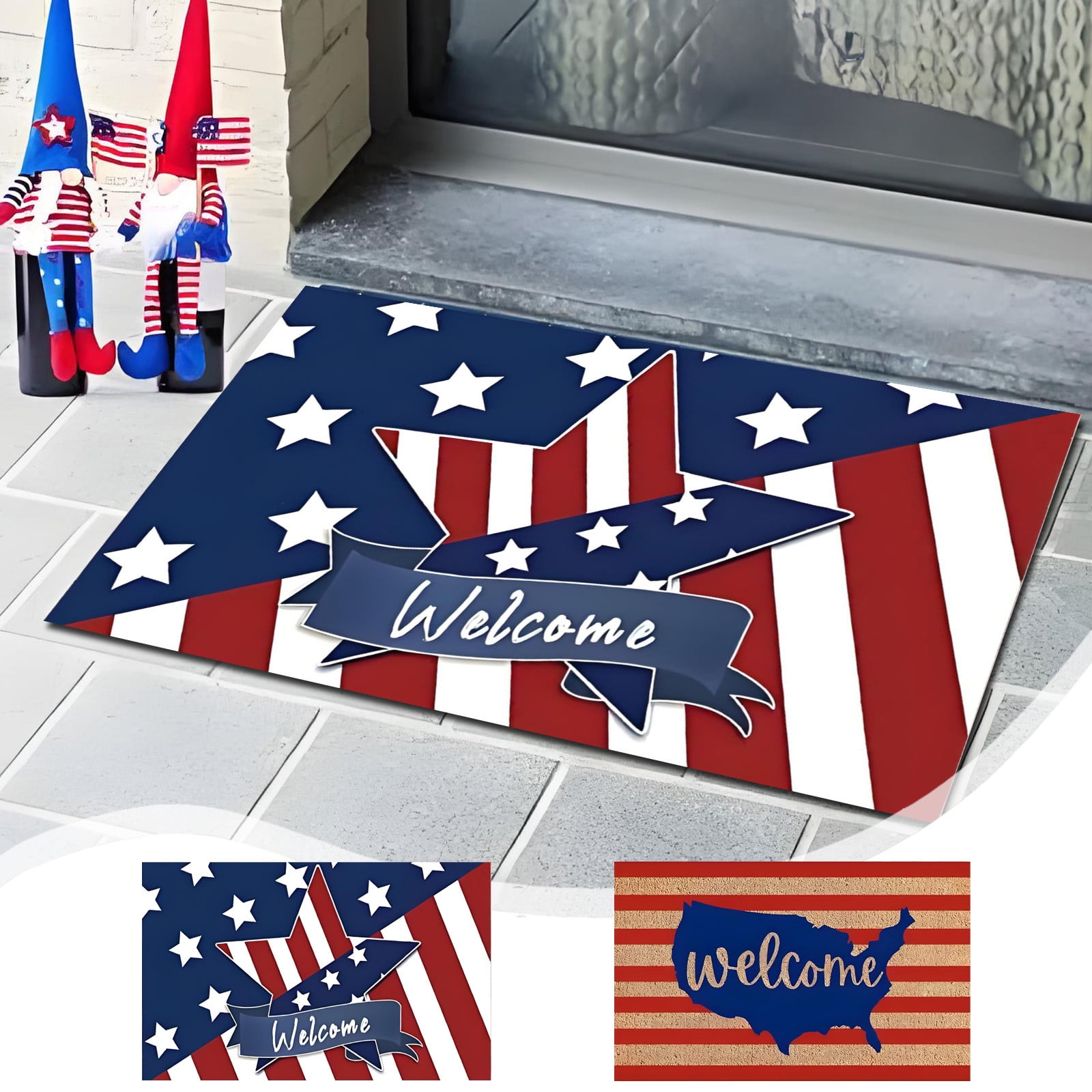 Viflosae 4th of July USA Flag Welcome Entry Mat Easy To Clean Front ...