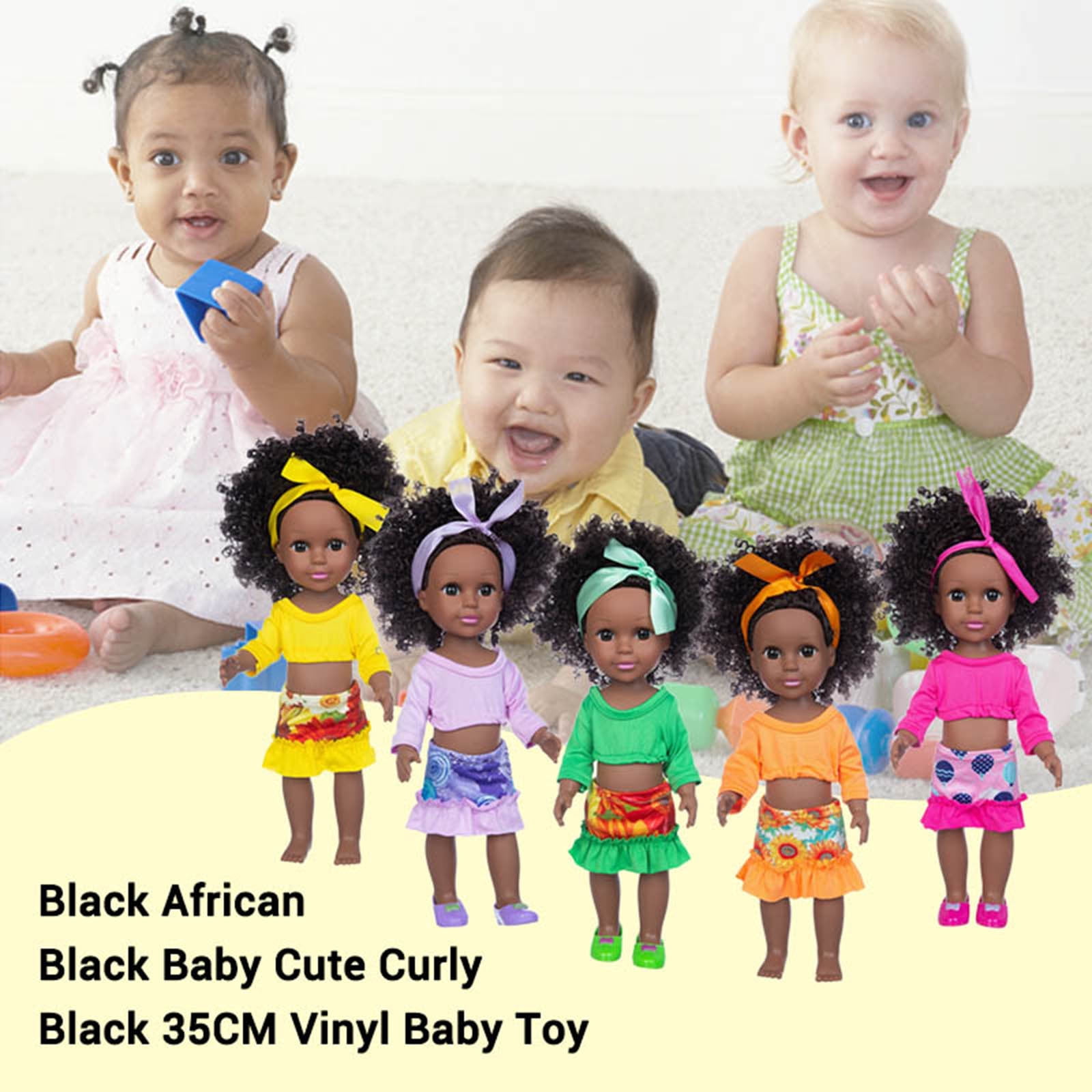 Viflosae Baby Dolls Muñecos Black Black Baby Cute Curly Black 35CM ...