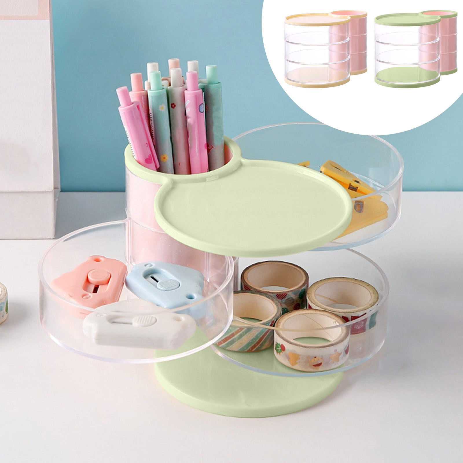 Viflosae Bathroom Corner Shelf 3 Compartments Powder Puff Storage Box ...