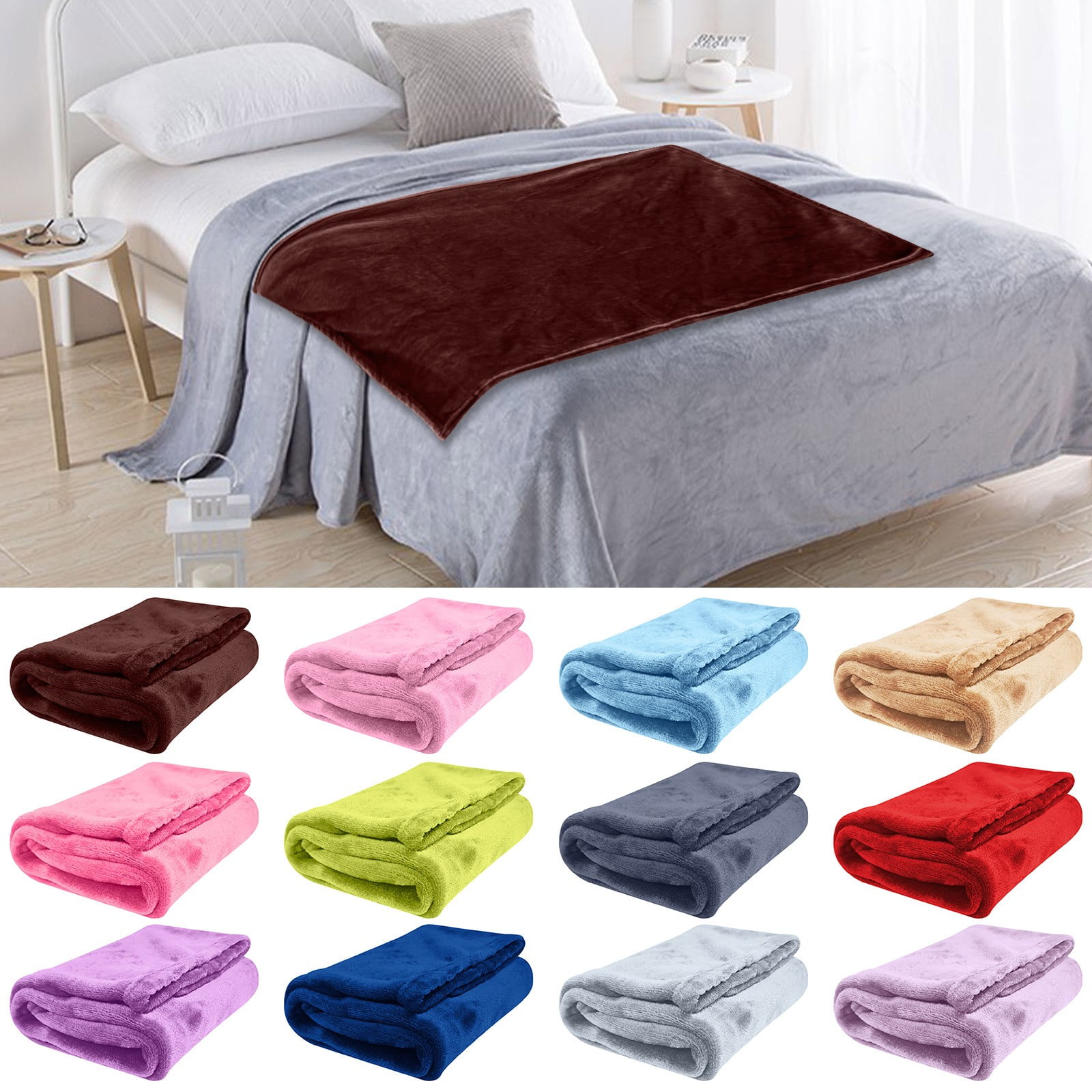 Viflosae Big Blanket Couch Throw Blanket Plain Color Flannel Blanket ...