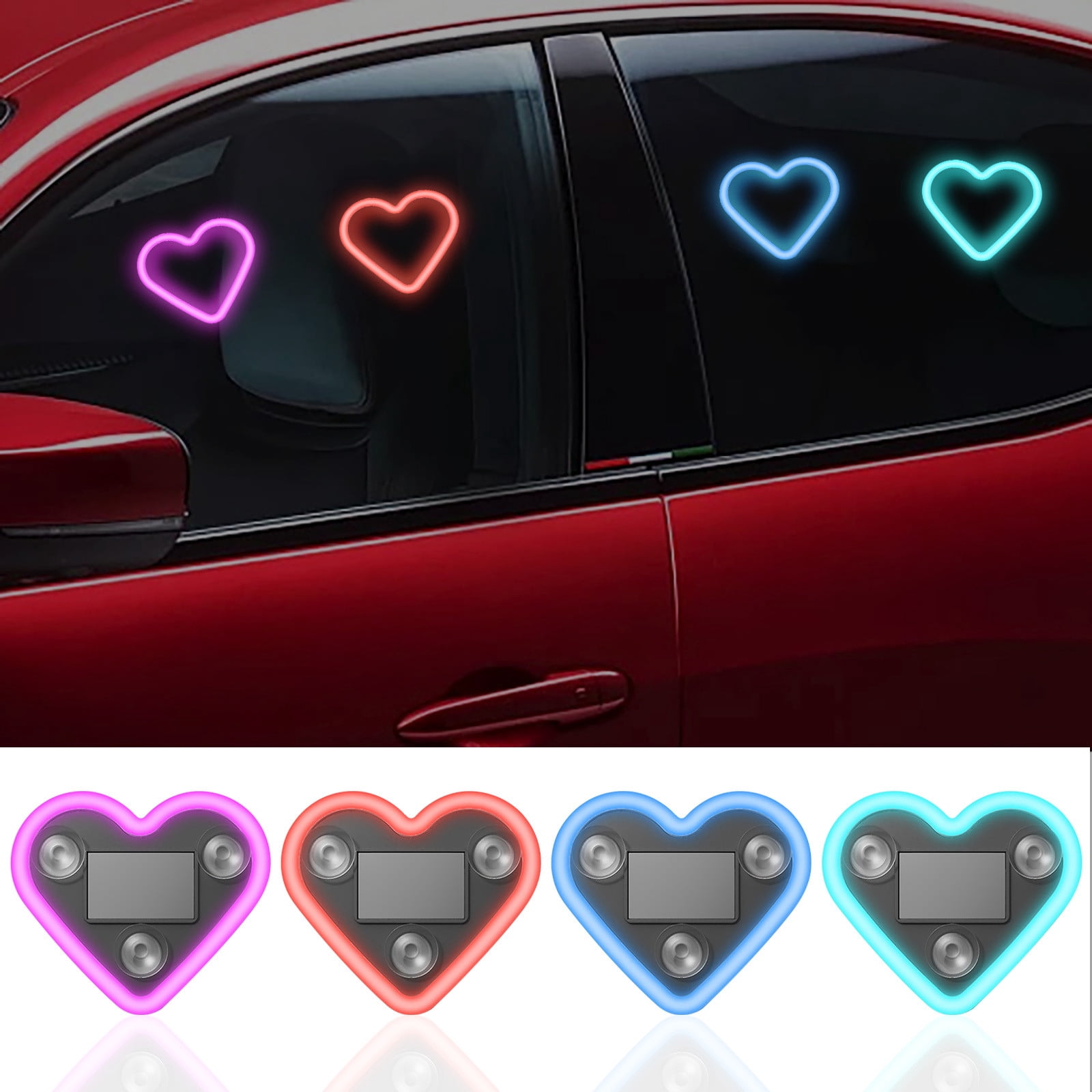 Viflosae Car Accessories Heart Shaped Solar Window Lights 2 Pack Peach ...