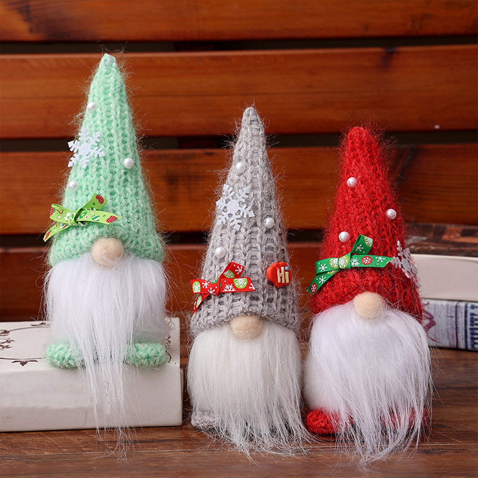 Viflosae Cute Stuffed Animal Ornaments Holiday Gift Basket Knitted Hat Rudolf Christmas ...