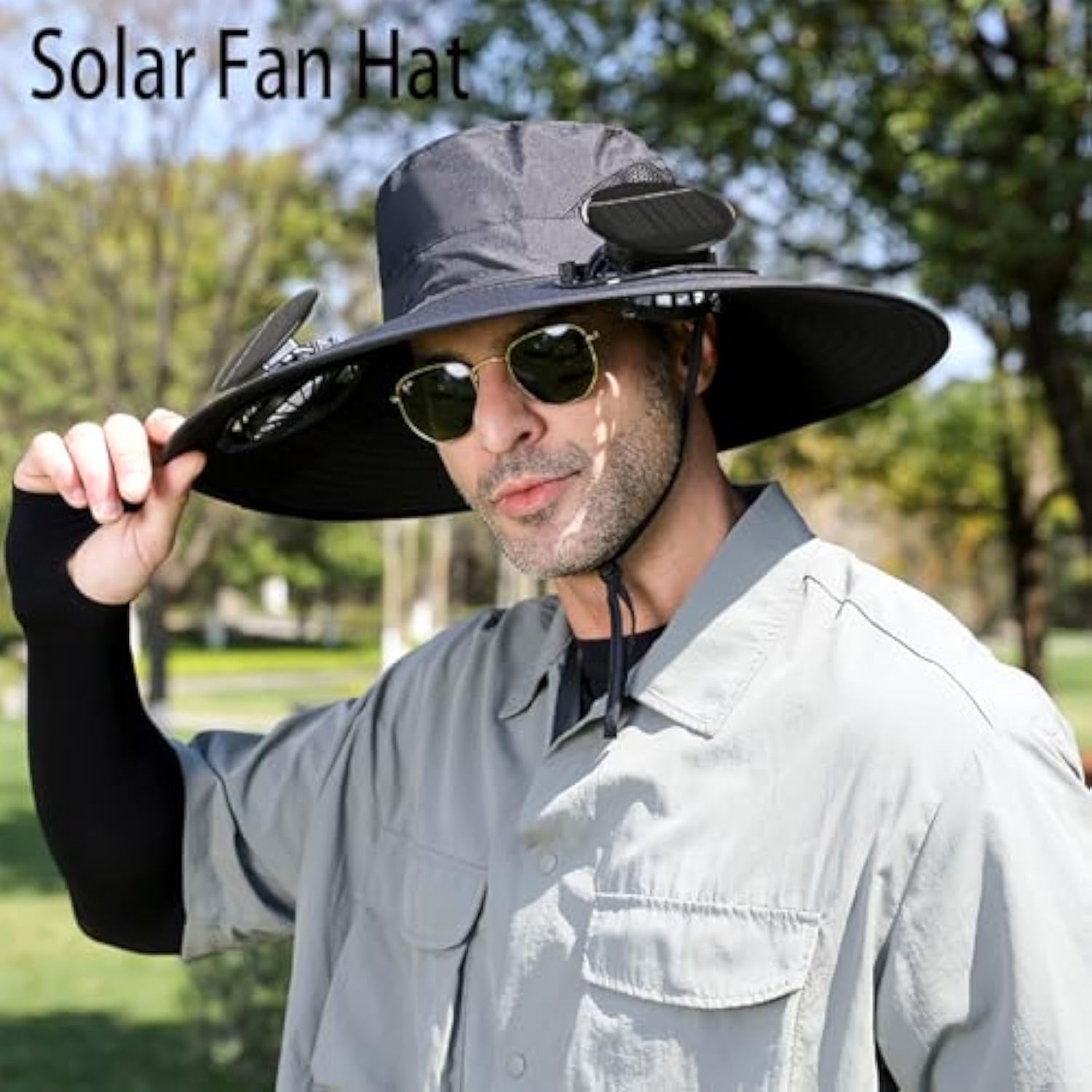 Viflosae Fan Hats Solar Fan Hats for Men Wide Solar Fan Outdoor Fishing ...
