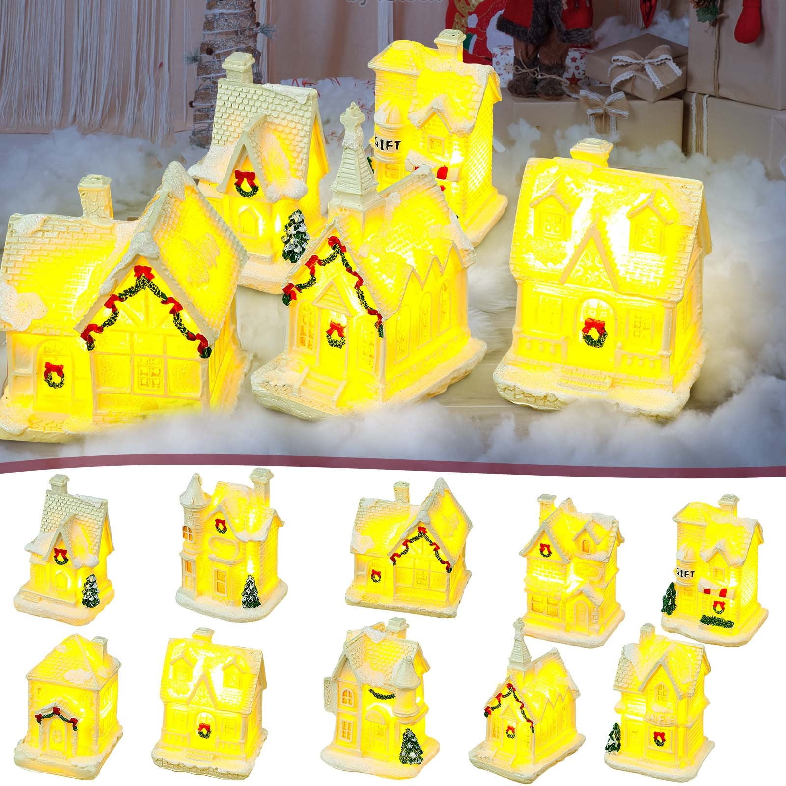 Viflosae Figurine Statue Christmas Winter Village Houses Set LED ...