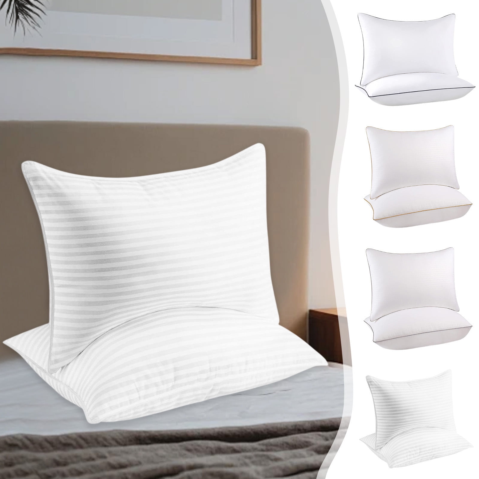Viflosae Pillows for Bed Pillow 2pcs Satin Stripe Pillow Core Home Use ...