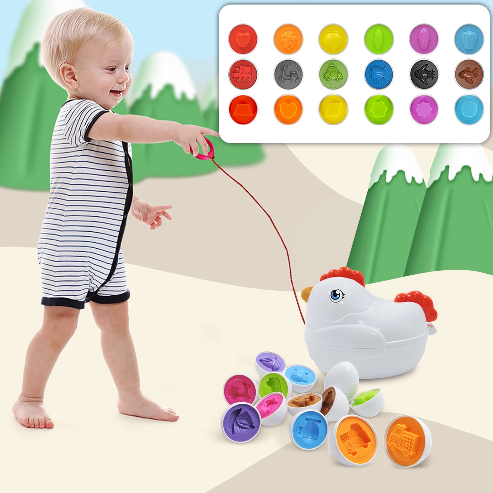 Viflosae Summer Toys Matching Eggs Toddler Toy With Push & Pull Chook ...