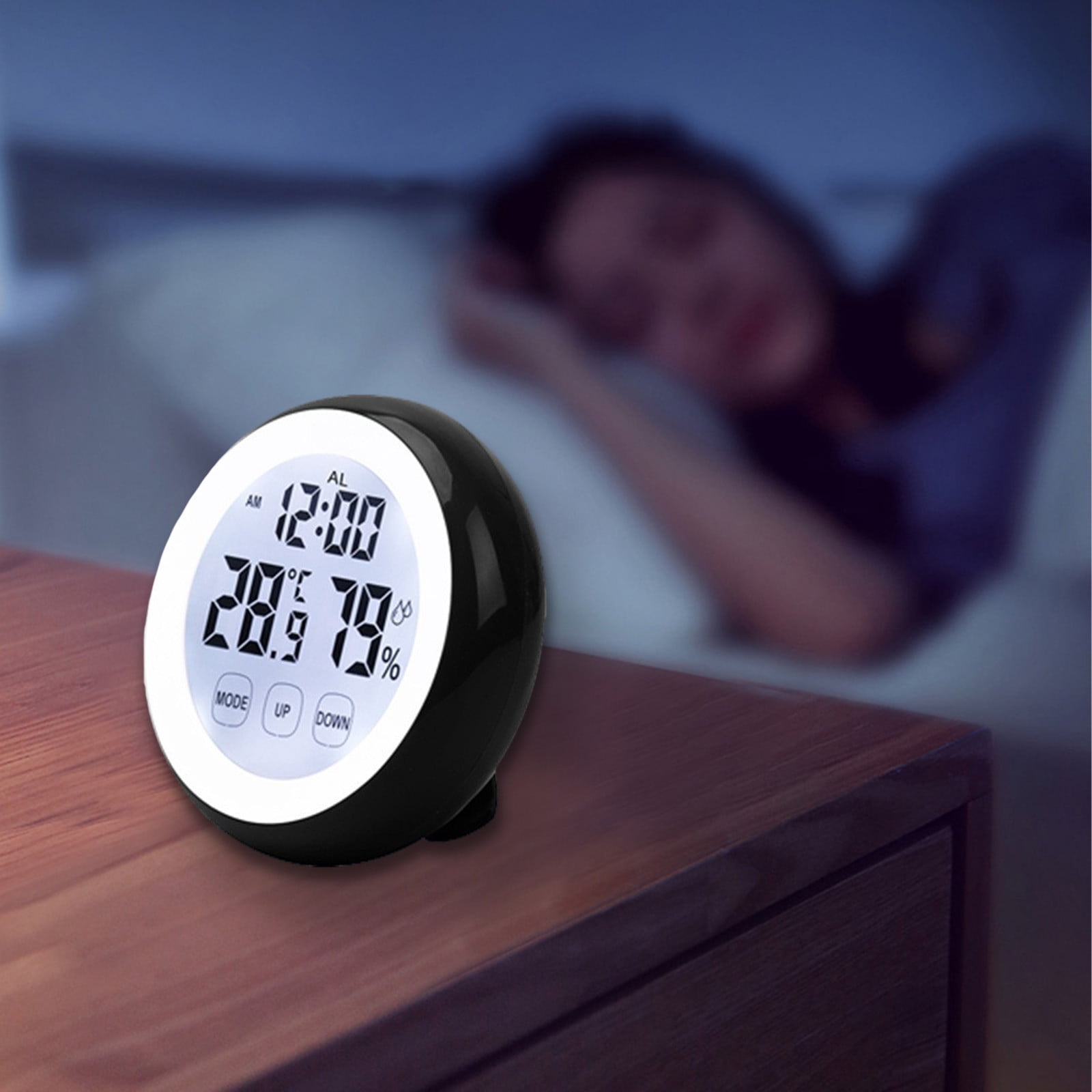 Viflosae Thermometers Touched Screen Alarm Clock Round Desk Clock ...