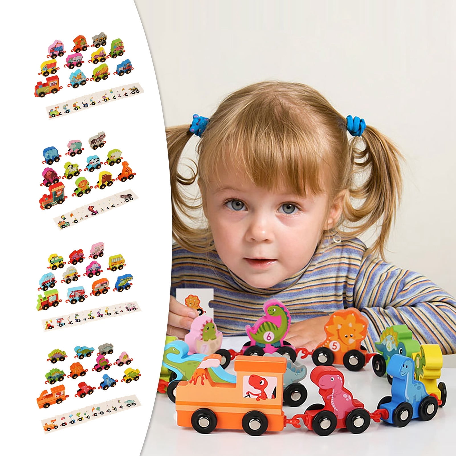 Viflosae Toys for Car Wooden Colorful Dinosaur Transportation Animals ...