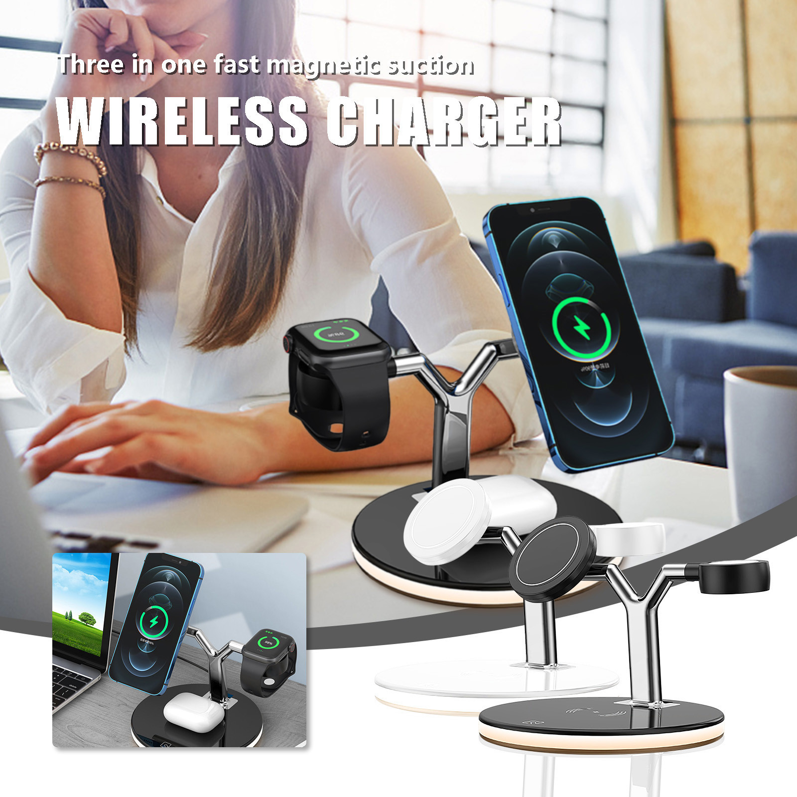 Viflosae iPhone Charger Wireless Charger Fast 3-in-1 Charging Station ...