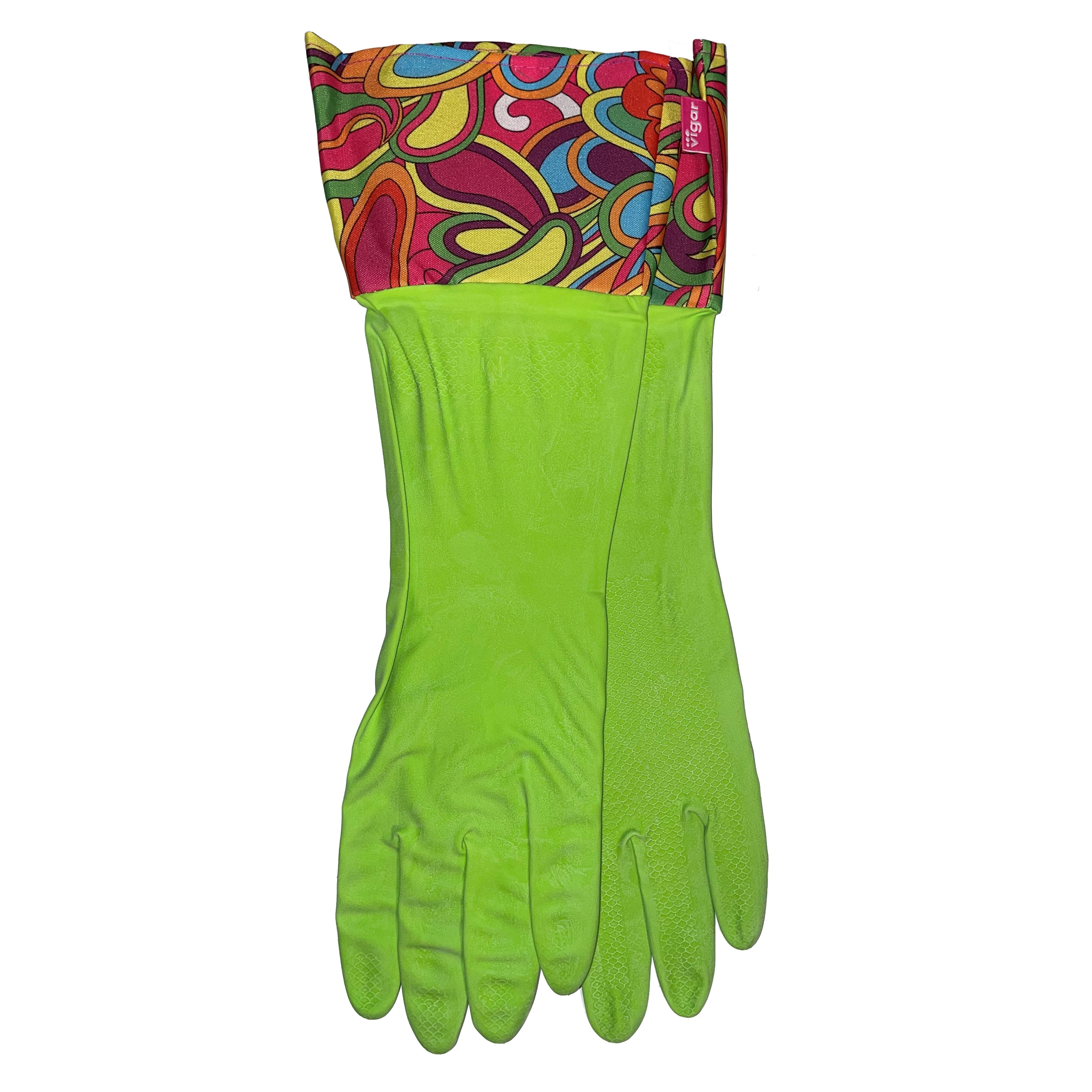 Vigar 60's Mod Design Green Latex Dish Washing Gloves w/ Extended Cuff ...