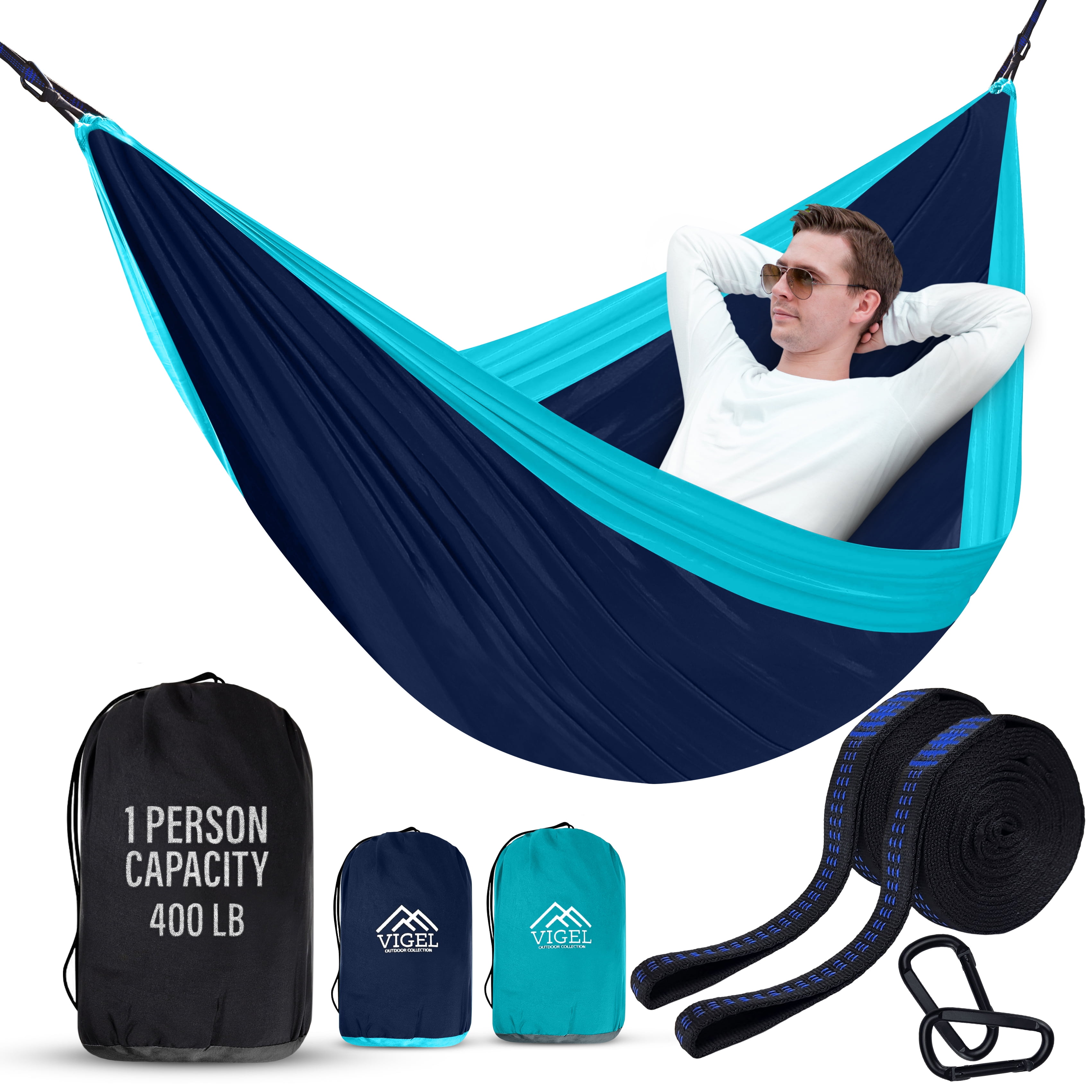 Vigel Camping Hammock, Durable, Hold up to 400lb, Navy & Lt Blue ...