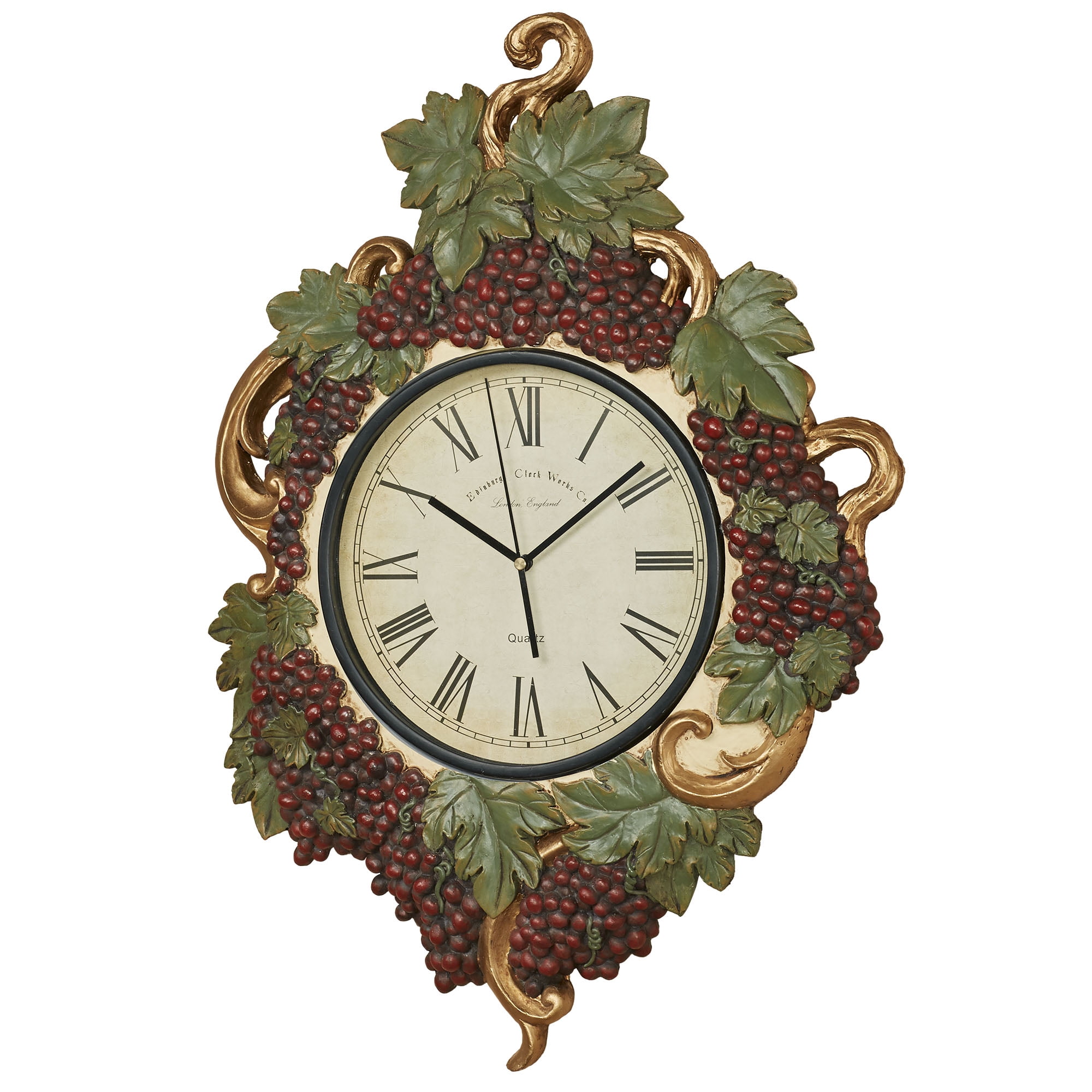 Vigne Elegante Handpainted Grapes Wall Clock Dark Red - 24.5 Inches ...