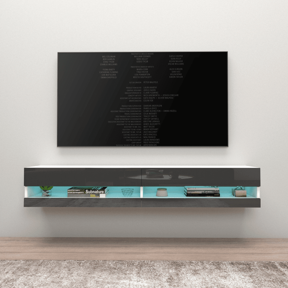"Vigo 71"" High Gloss Floating TV Stand, Wall Mounted, Fits TVs up to ...