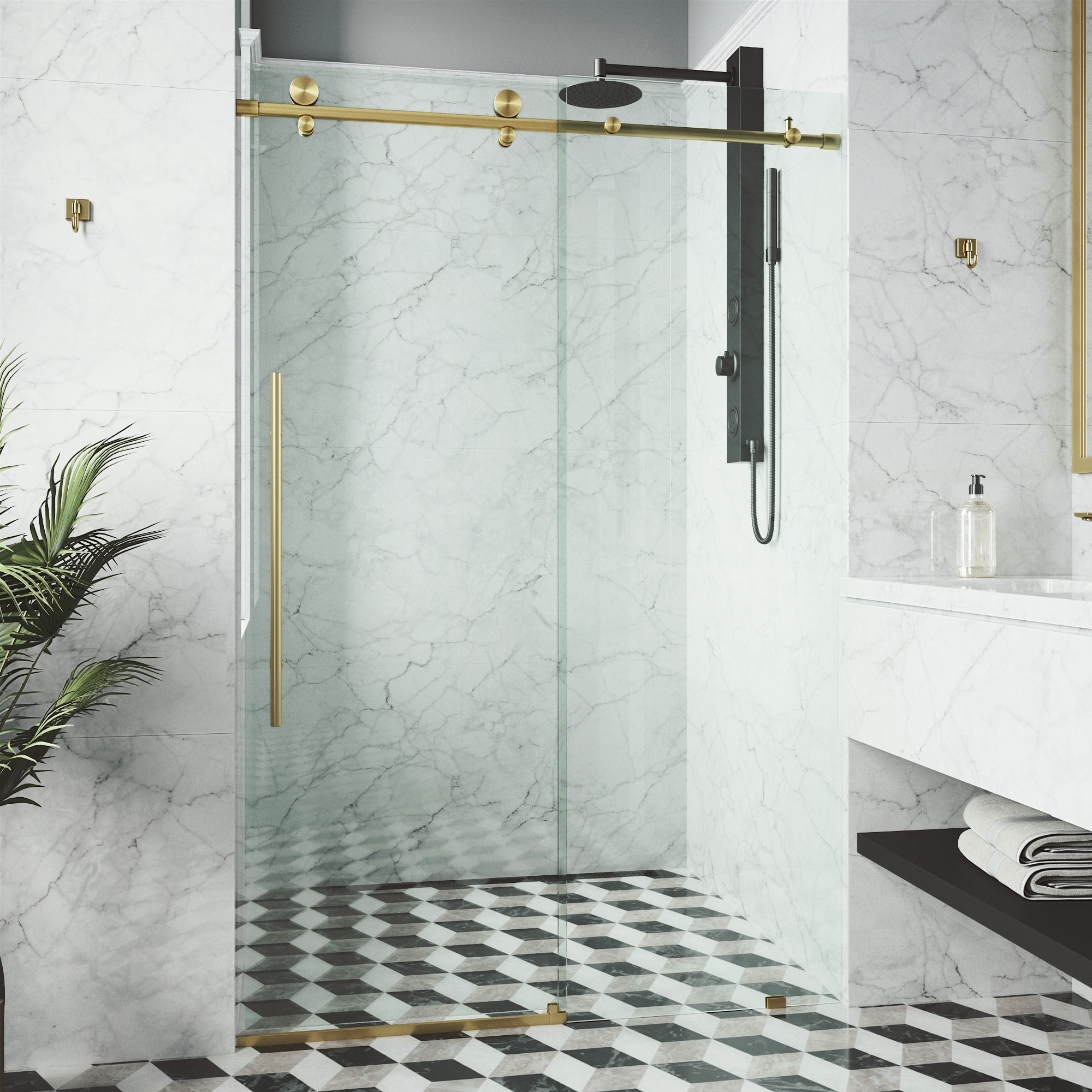 Vigo VG6021MGCL4876 Elan E-Class 76" High X 48" Wide Sliding Frameless ...