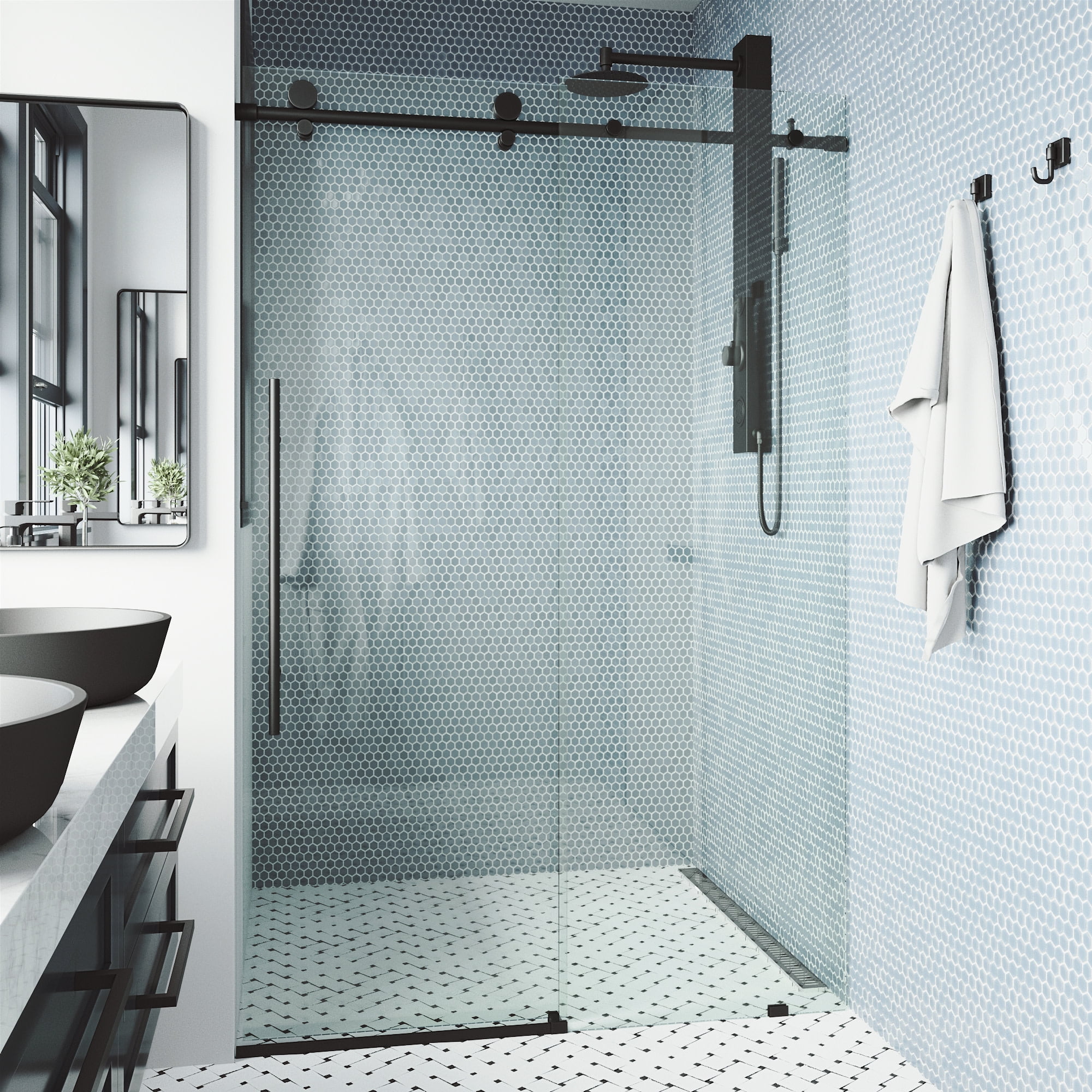 Vigo VG6021MBCL5276 Elan E-Class 76" High X 52" Wide Sliding Frameless ...